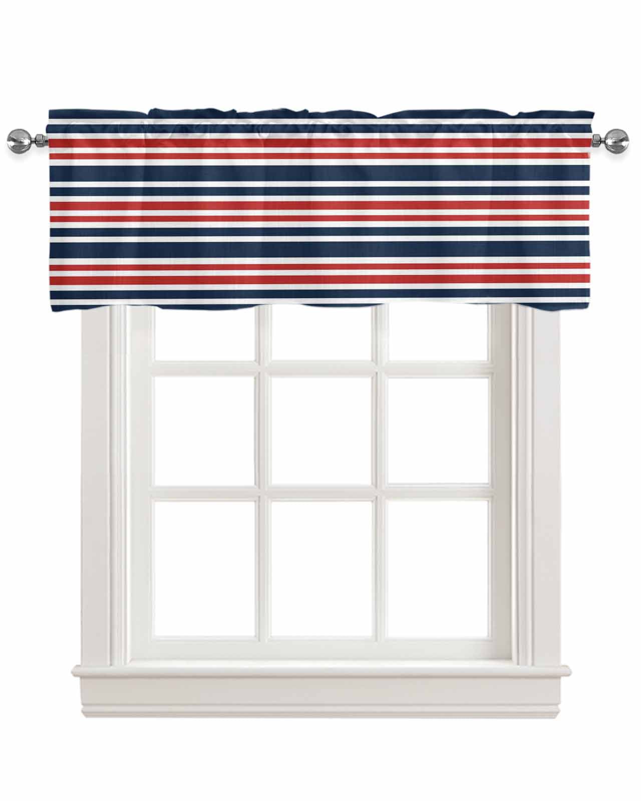 Navy Blue Red Striped Kitchen Valances for Windows Farmhouse Linen ...