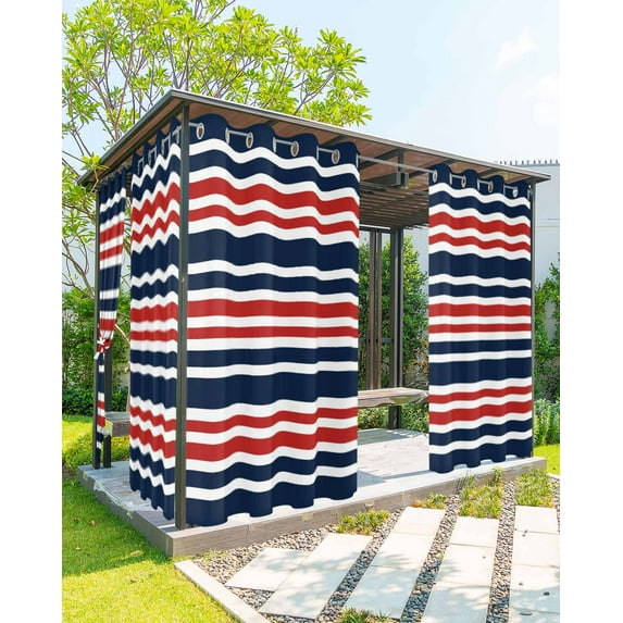 Navy Blue Red Striped Outdoor Curtains for Patio, Gradient Horizontal ...