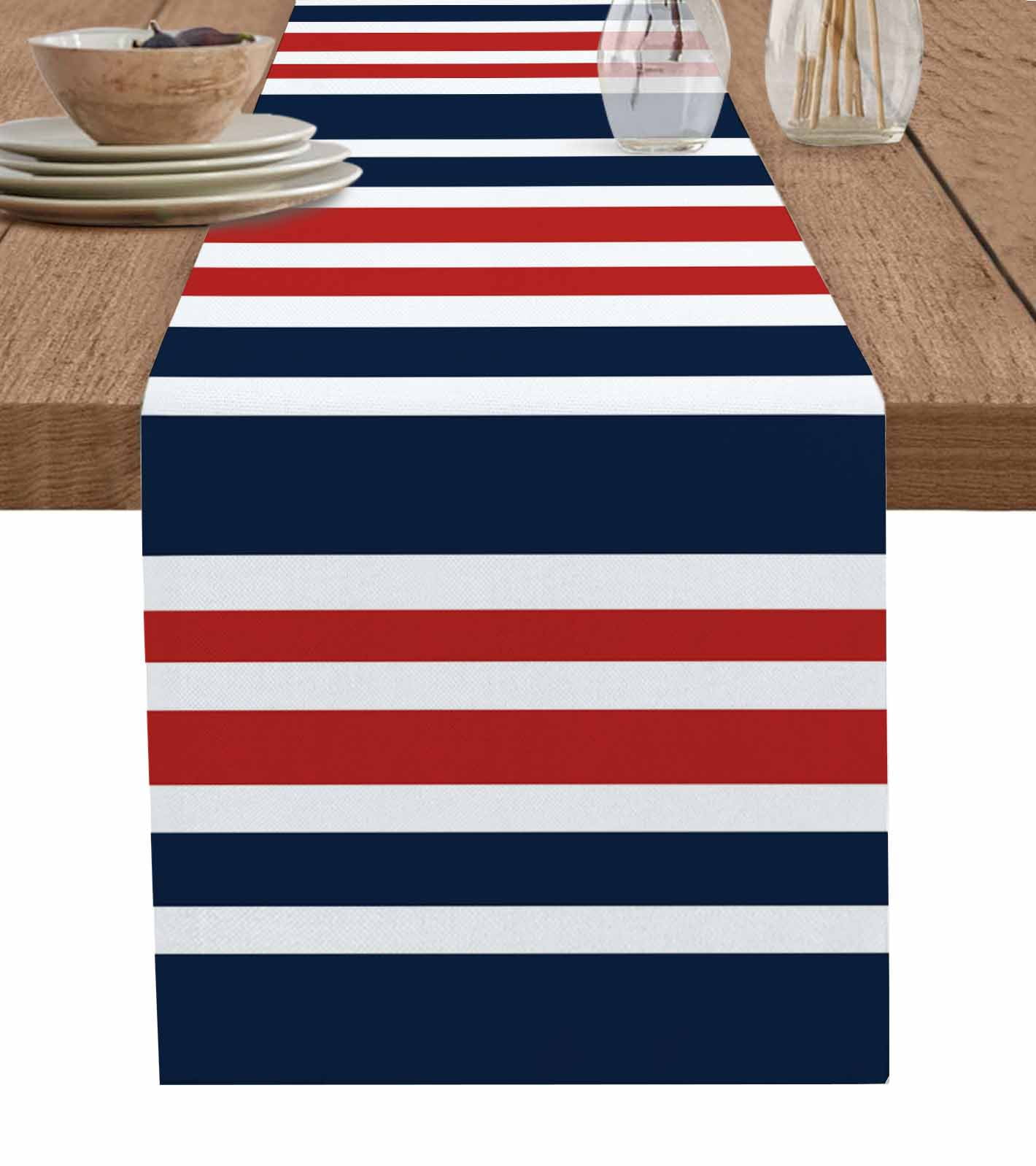 Navy Blue Red Striped Table Runners 120 Inches Long, Cotton Linen ...