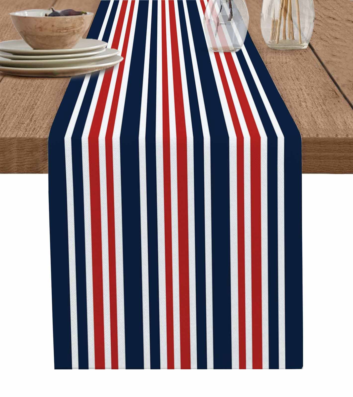 Navy Blue Red Striped Table Runners 60 Inches Long, Cotton Linen Fabric ...