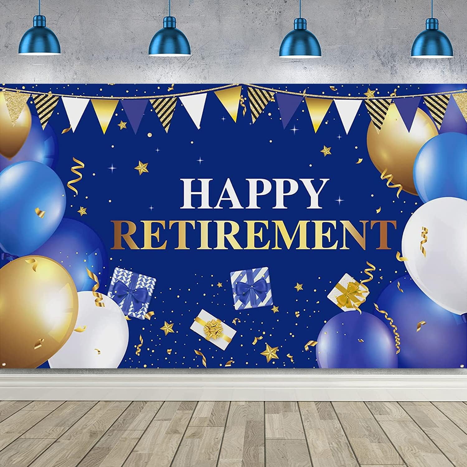 Navy Blue Retirement Decoration Banner, Happy Retirement Backdrop ...