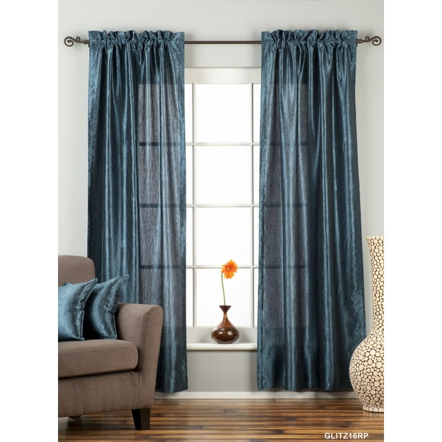 Navy Blue Rod Pocket Textured Curtain / Drape / Panel - Piece - Walmart.com