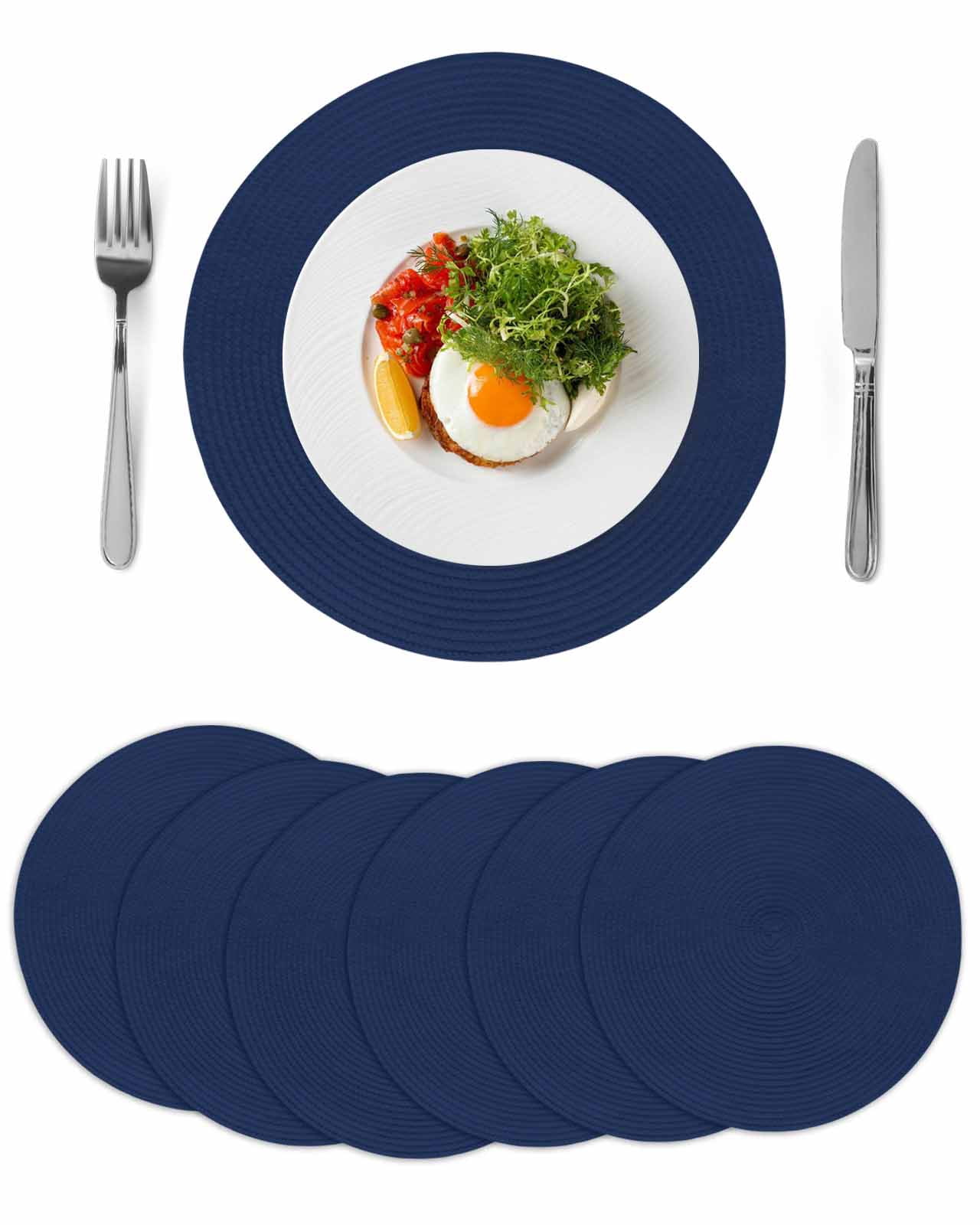 Navy Blue Round 13 Inch Placemats Set of 6, Modern Pure Navy Blue ...