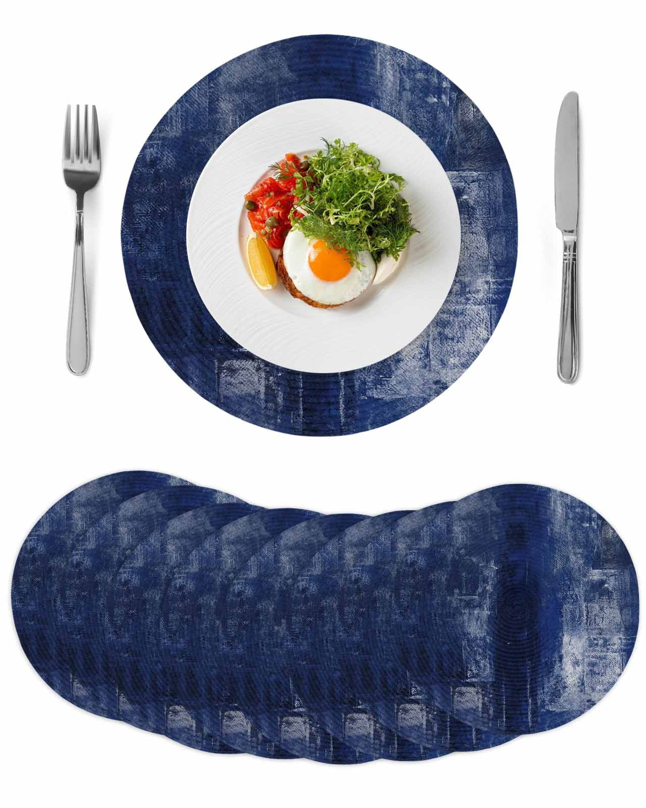 Navy Blue Round 13 Inch Placemats Set of 8, Retro Oil Painting Modern ...