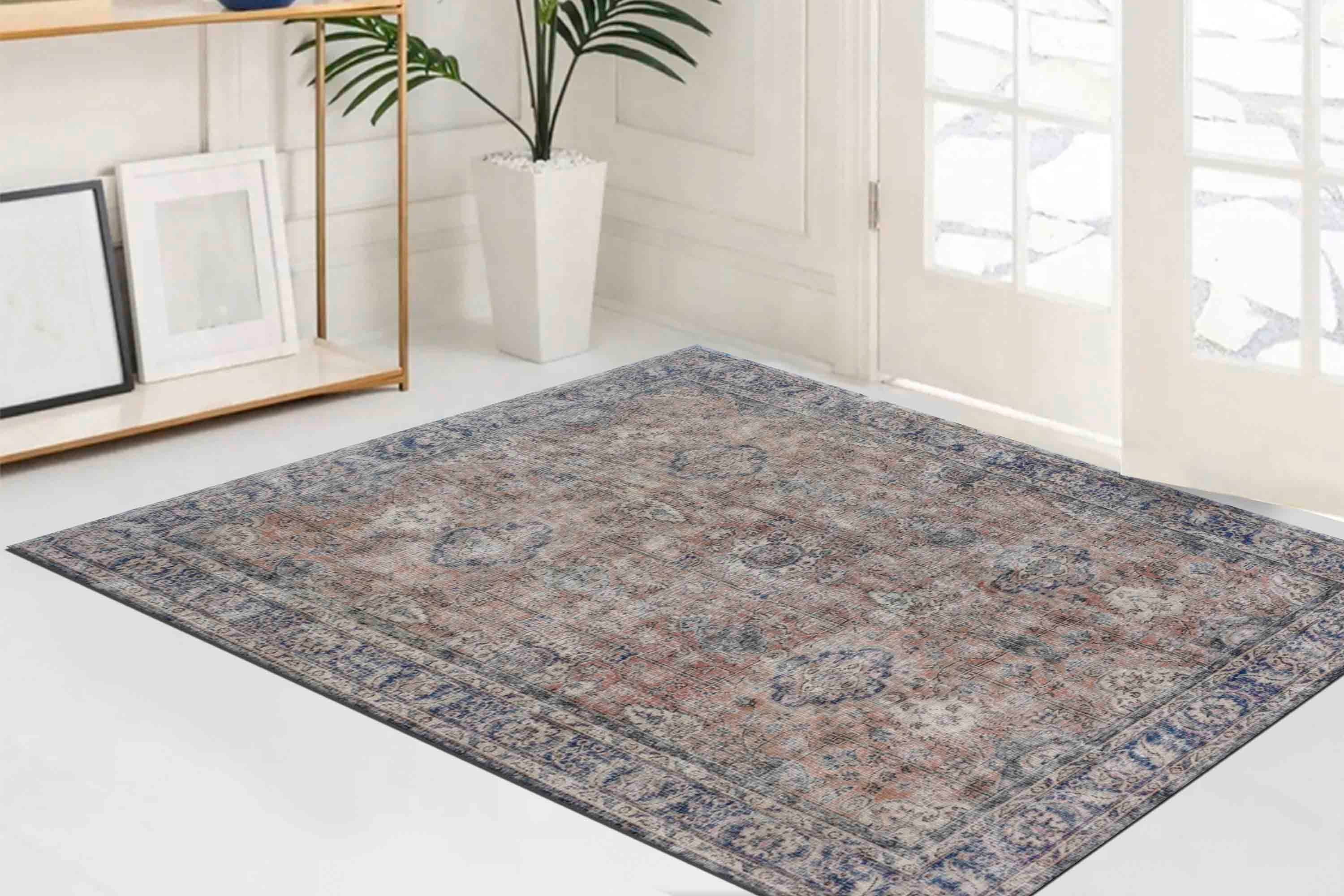 Navy Blue Rug, Car Mat Rugs, Easy to Clean Rug, Chenille Printed Design ...