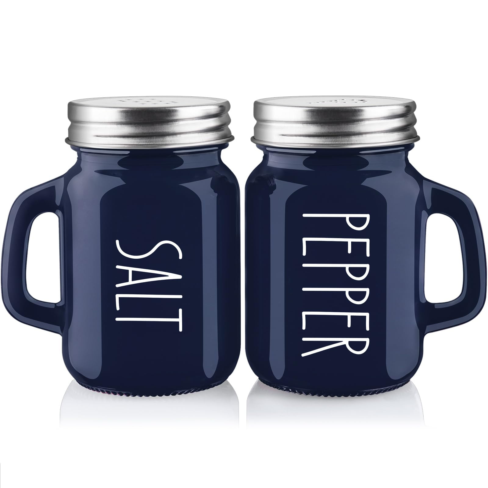 Navy Blue Salt and Pepper Shakers Set, 4 oz Cute Modern Glass Shaker ...
