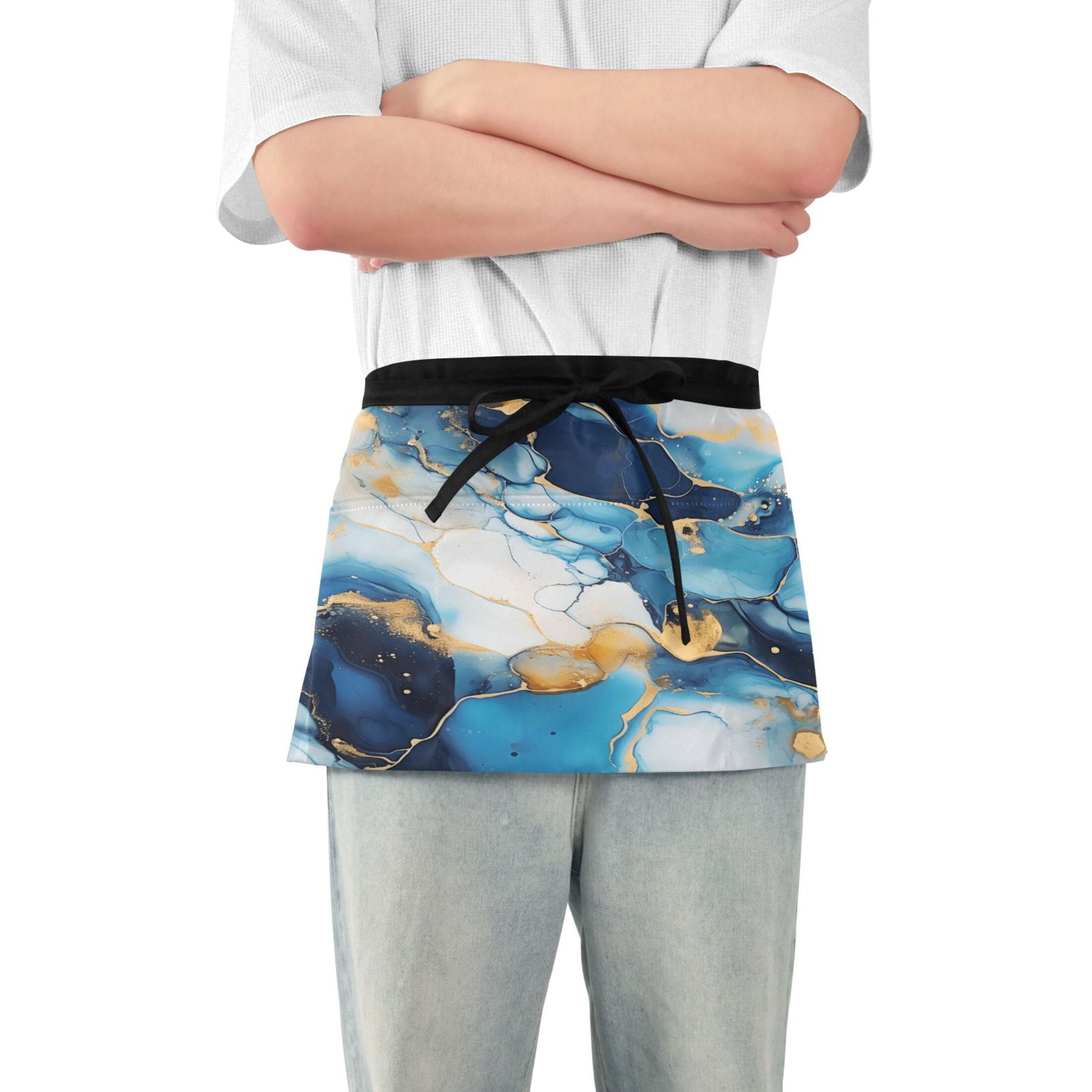 Navy Blue Sapphire Marble Server Apron with 3 Pockets Waterproof ...