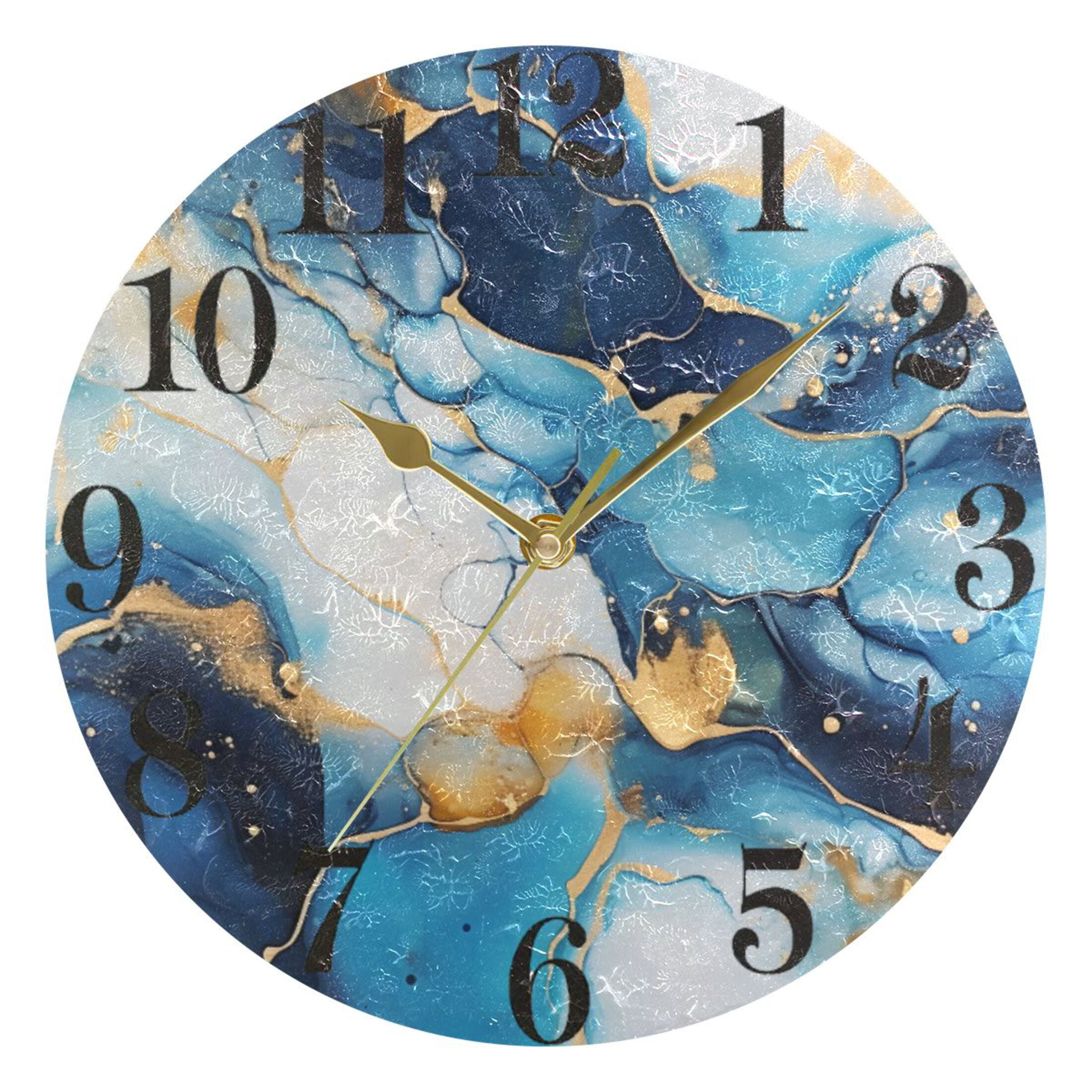 Navy Blue Sapphire Marble Wall Clock 9.8 inch Battery Operated Clocks ...
