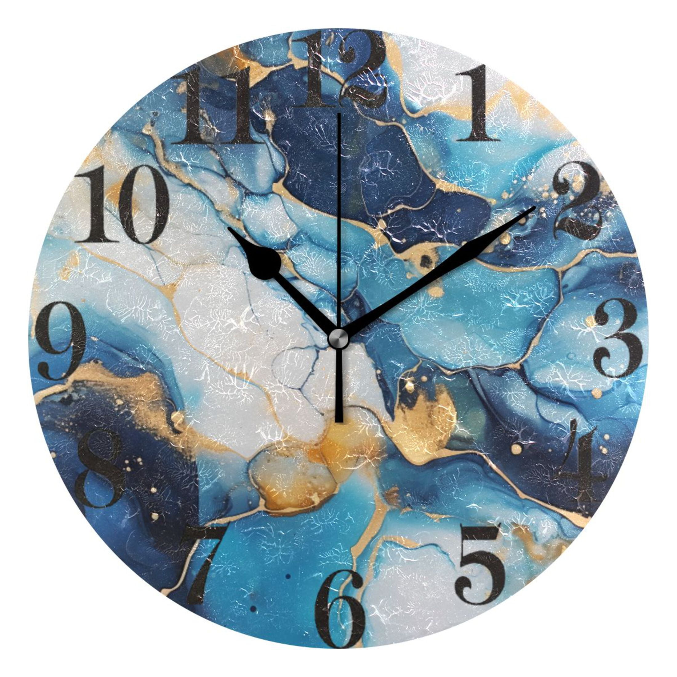 Navy Blue Sapphire Marble Wall Clock 9.8 inch Battery Operated Clocks ...