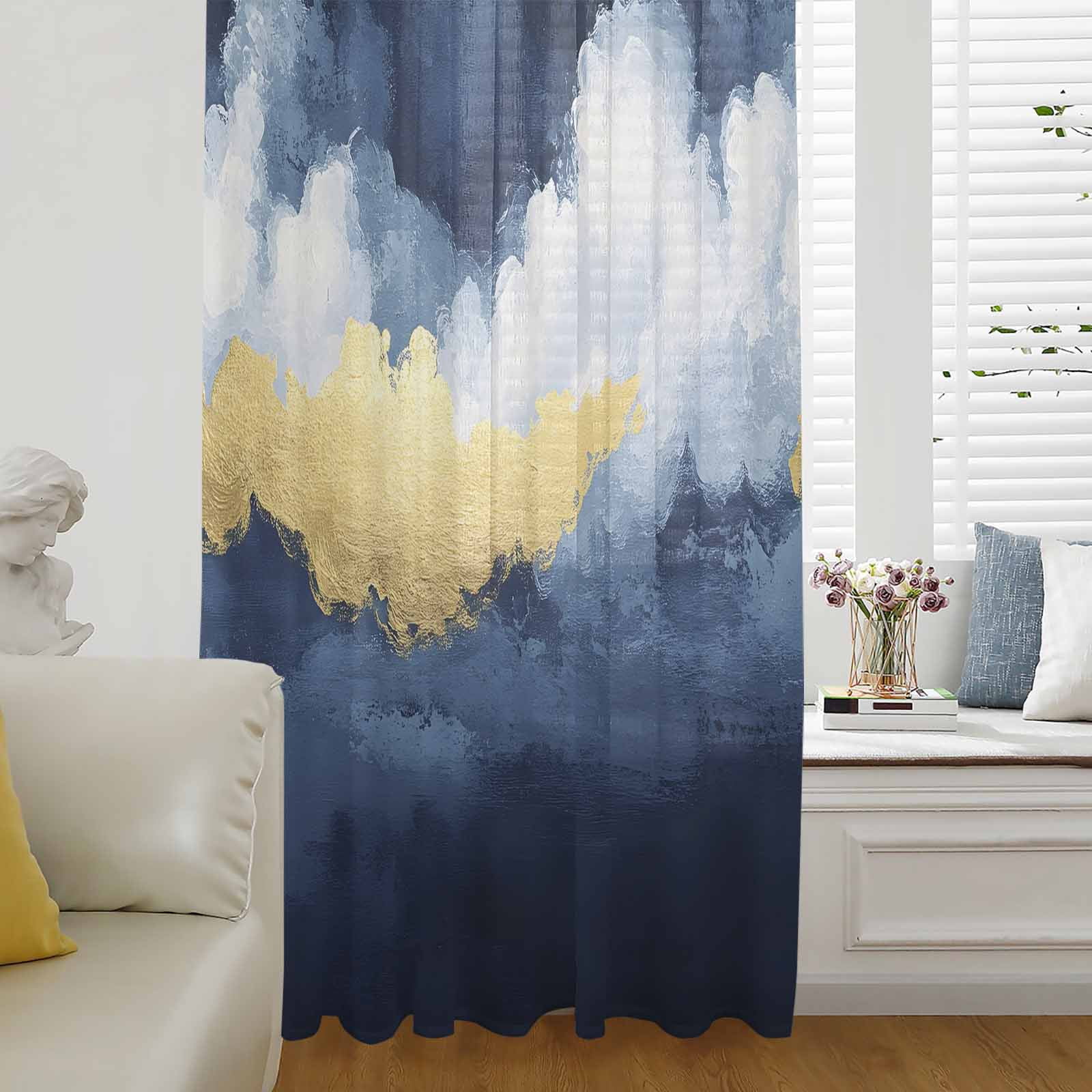 Navy Blue Semi Sheer Curtains Drapes for Living Room, Bedroom, French ...