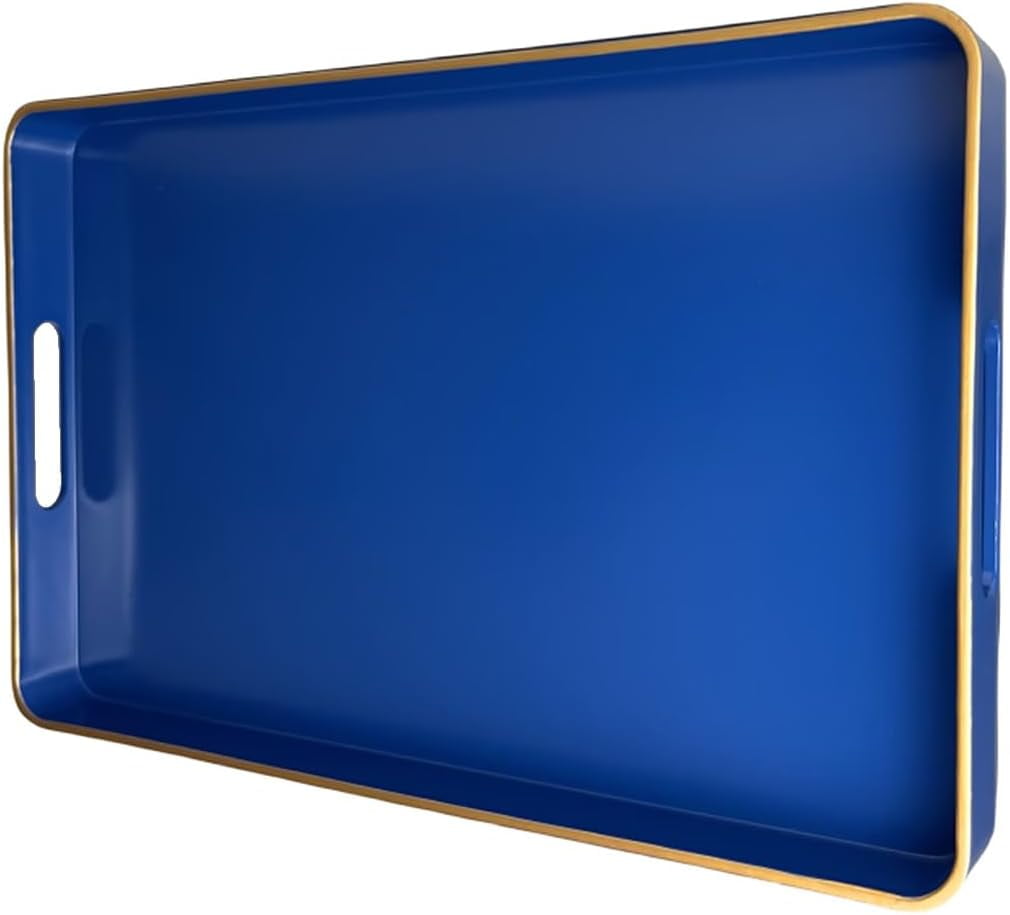 Navy Blue Serving Tray with Handles, Rectangular Decorative Tray for ...