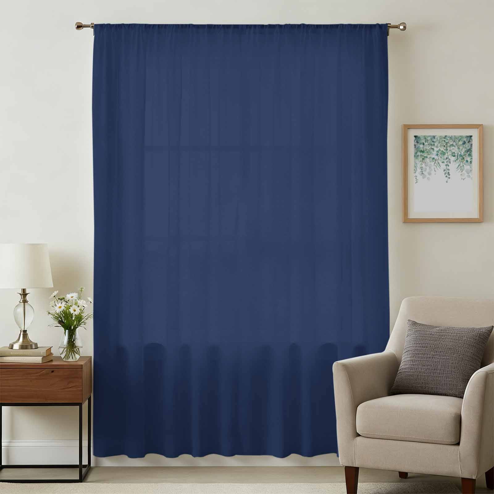 Navy Blue Sheer Curtains 108 Inches Extra Long, Modern Pure Navy Blue ...