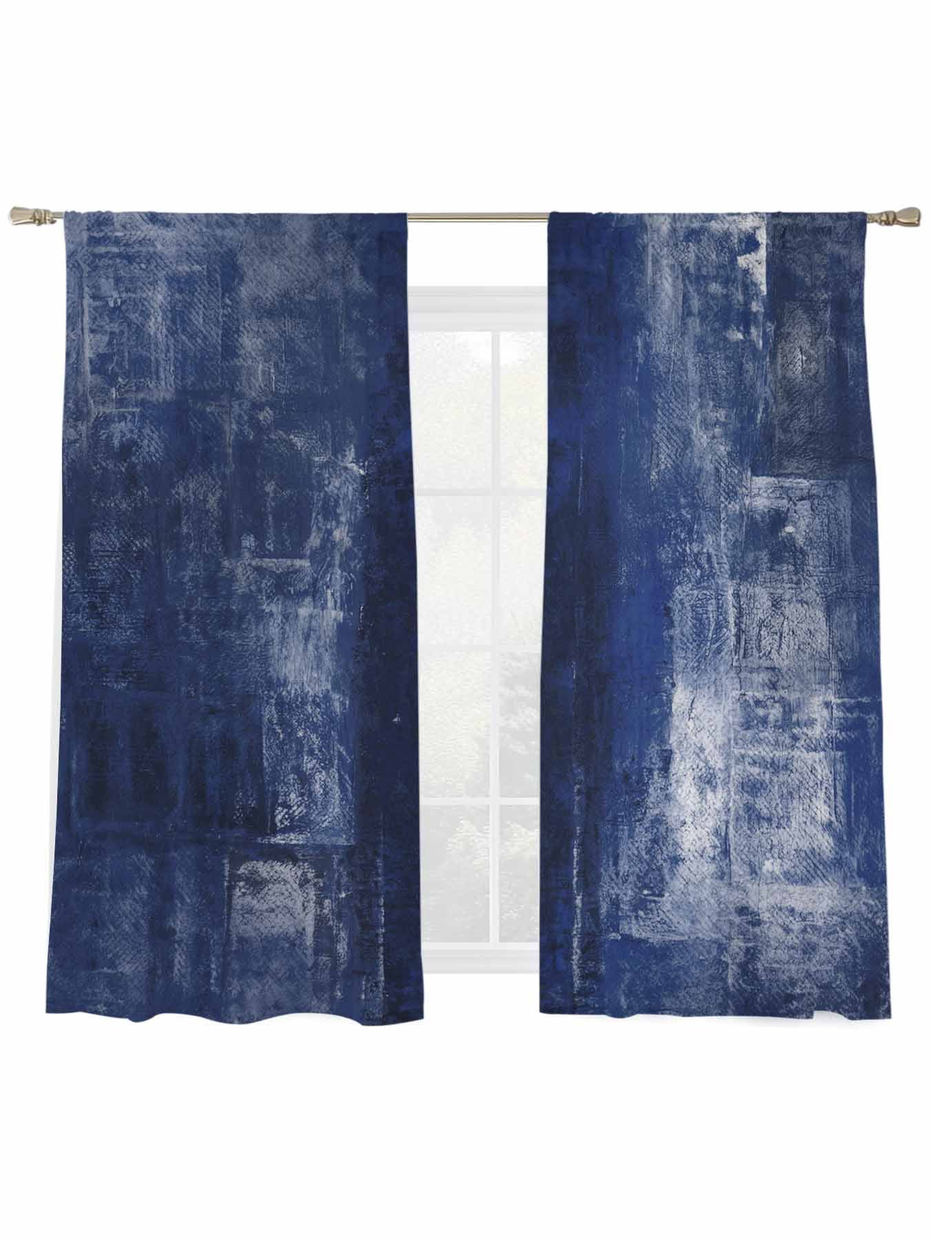 Navy Blue Sheer Curtains for Living Room Bedroom, Light-filtering Sheer ...