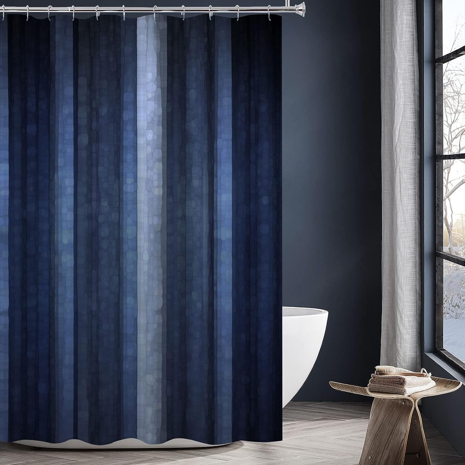 Navy Blue Shower Curtain, Abstract Modern Navy Blue Bathroom Decor ...