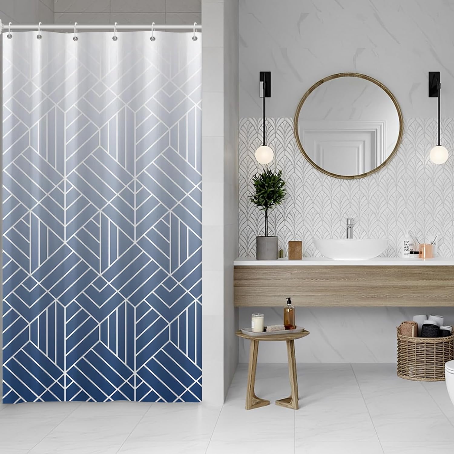 Navy Blue Shower Curtain Gradient Geometry Texture Pattern Shower ...