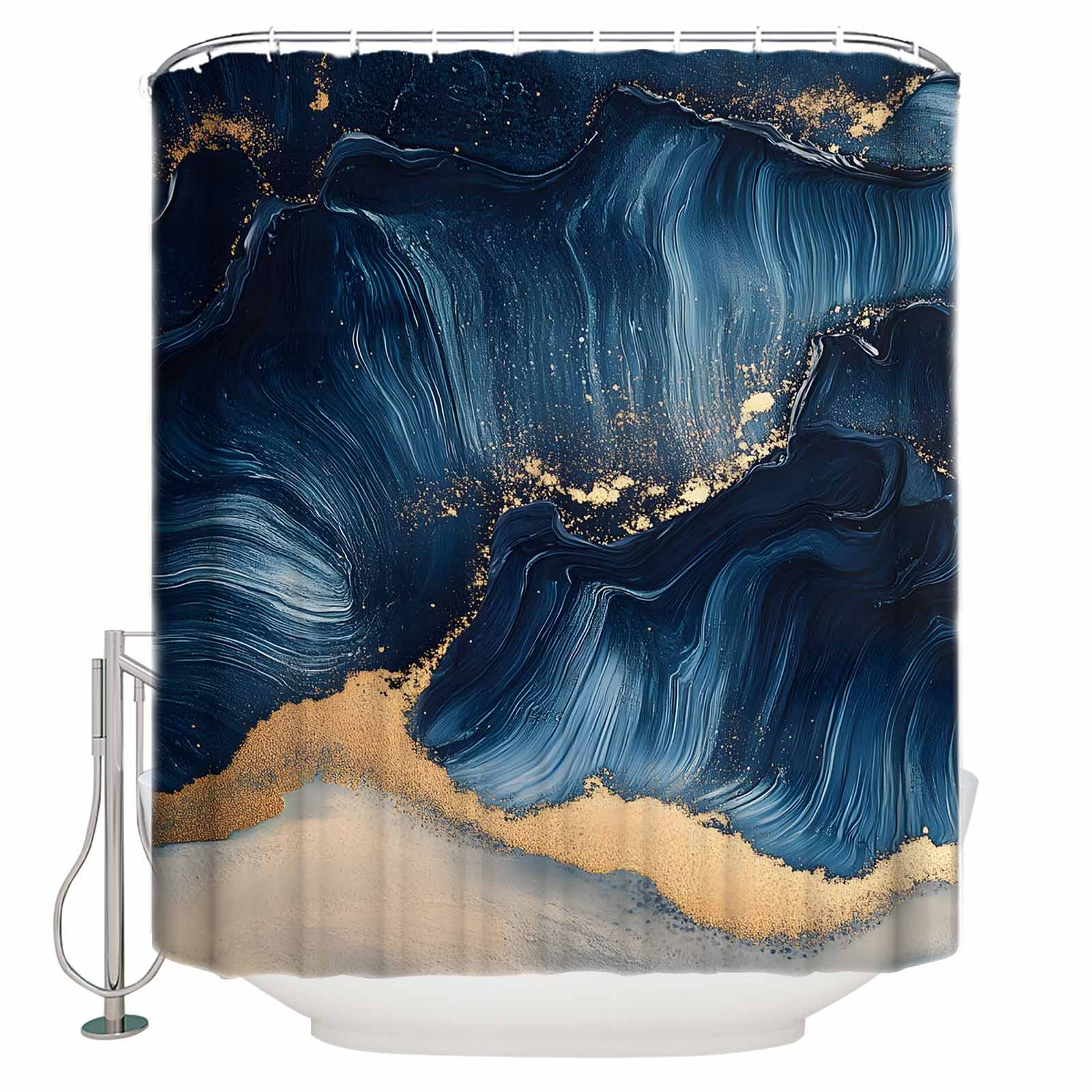 Navy Blue Shower Curtains for Bathroom Waterproof Fabric Bath Curtains ...