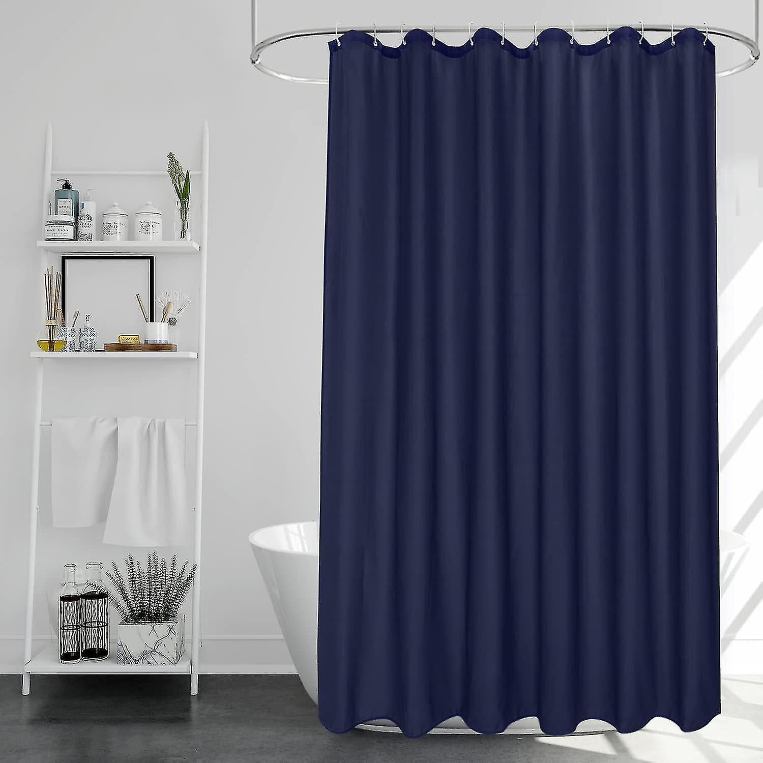 Navy Blue Shower Curtains Mould Proof Resistant Washable Quick Dry