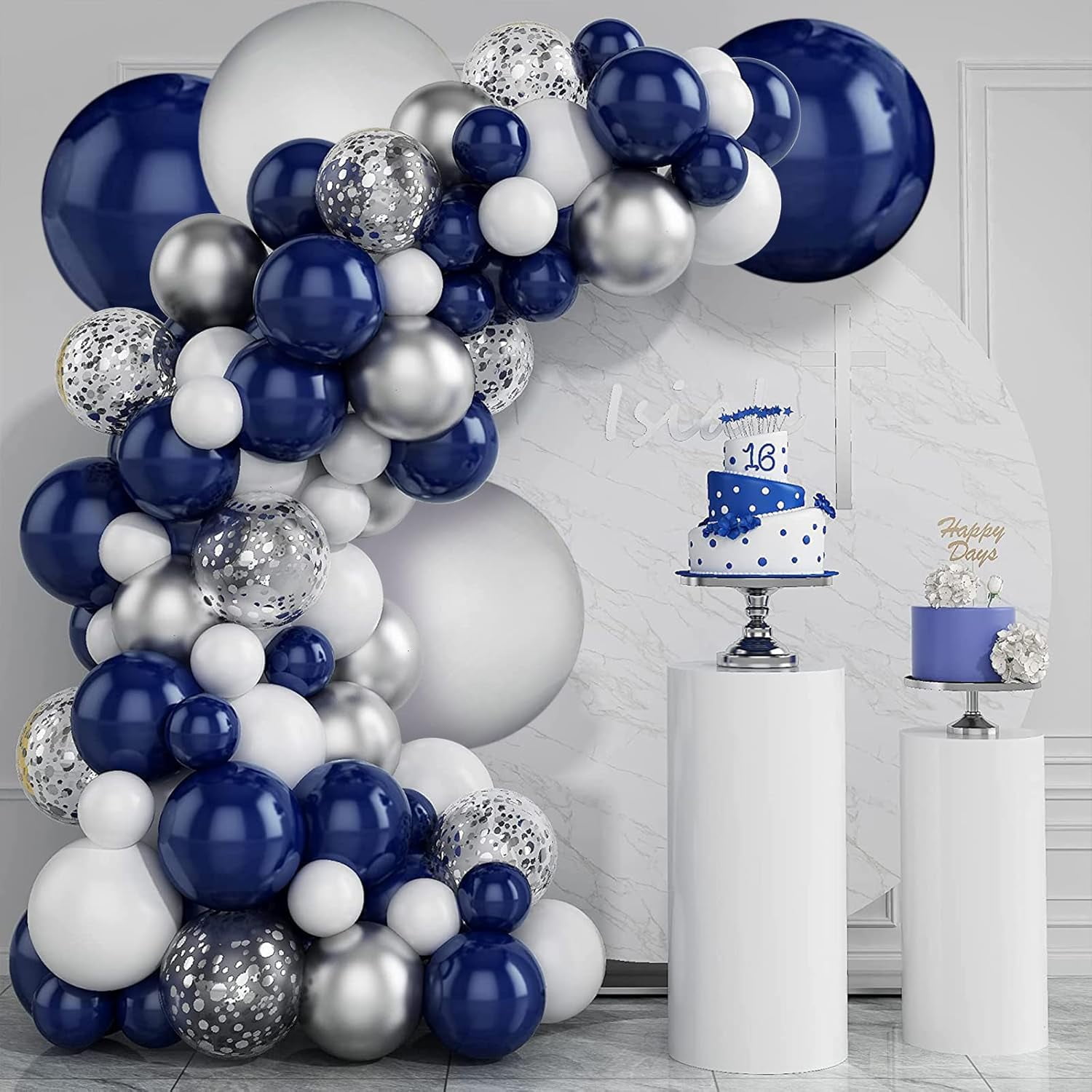 Navy Blue Silver Grey Blue Balloon Set, Navy Blue Silver Balloon Arched ...