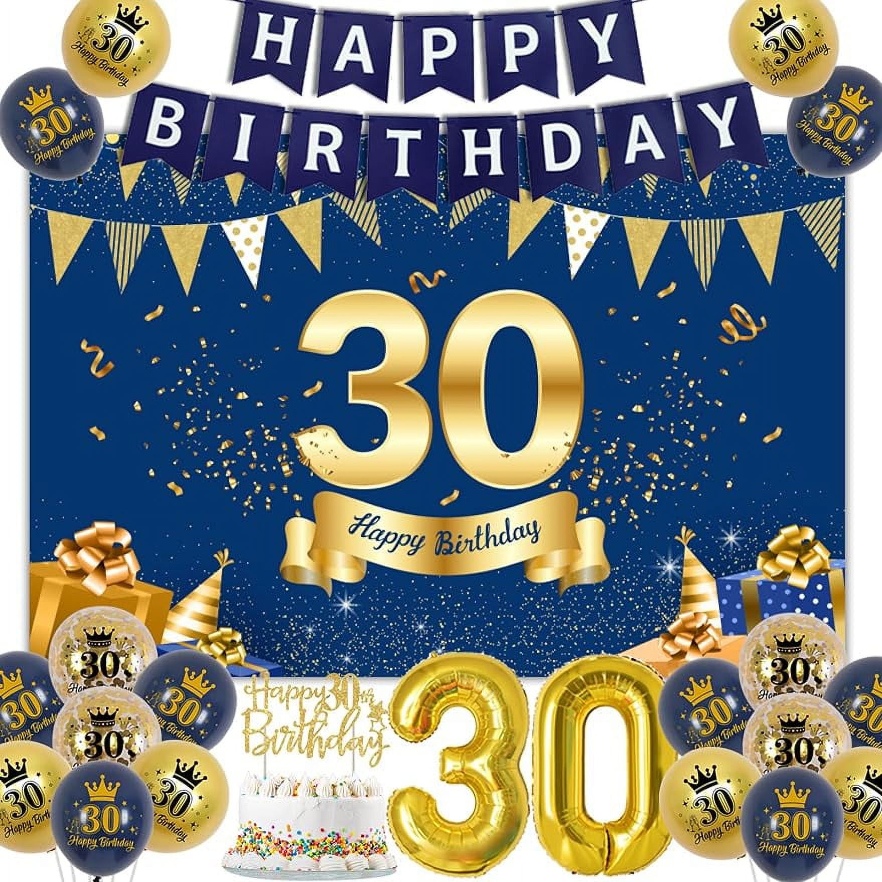 Navy Blue Silver Happy 30th Birthday Party Decors for Men Women Happy ...