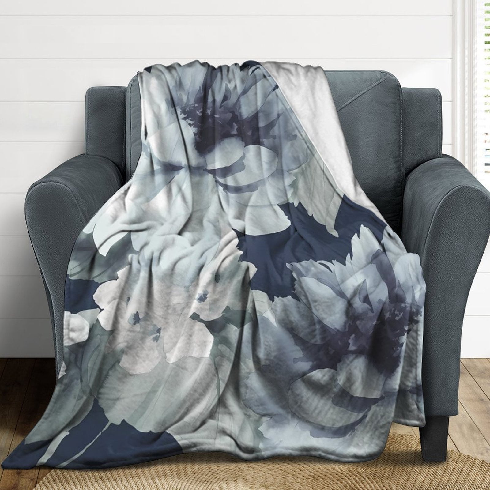 Navy Blue & Slate Green Throw Blanket,Super Soft Warm Plush Blankets ...