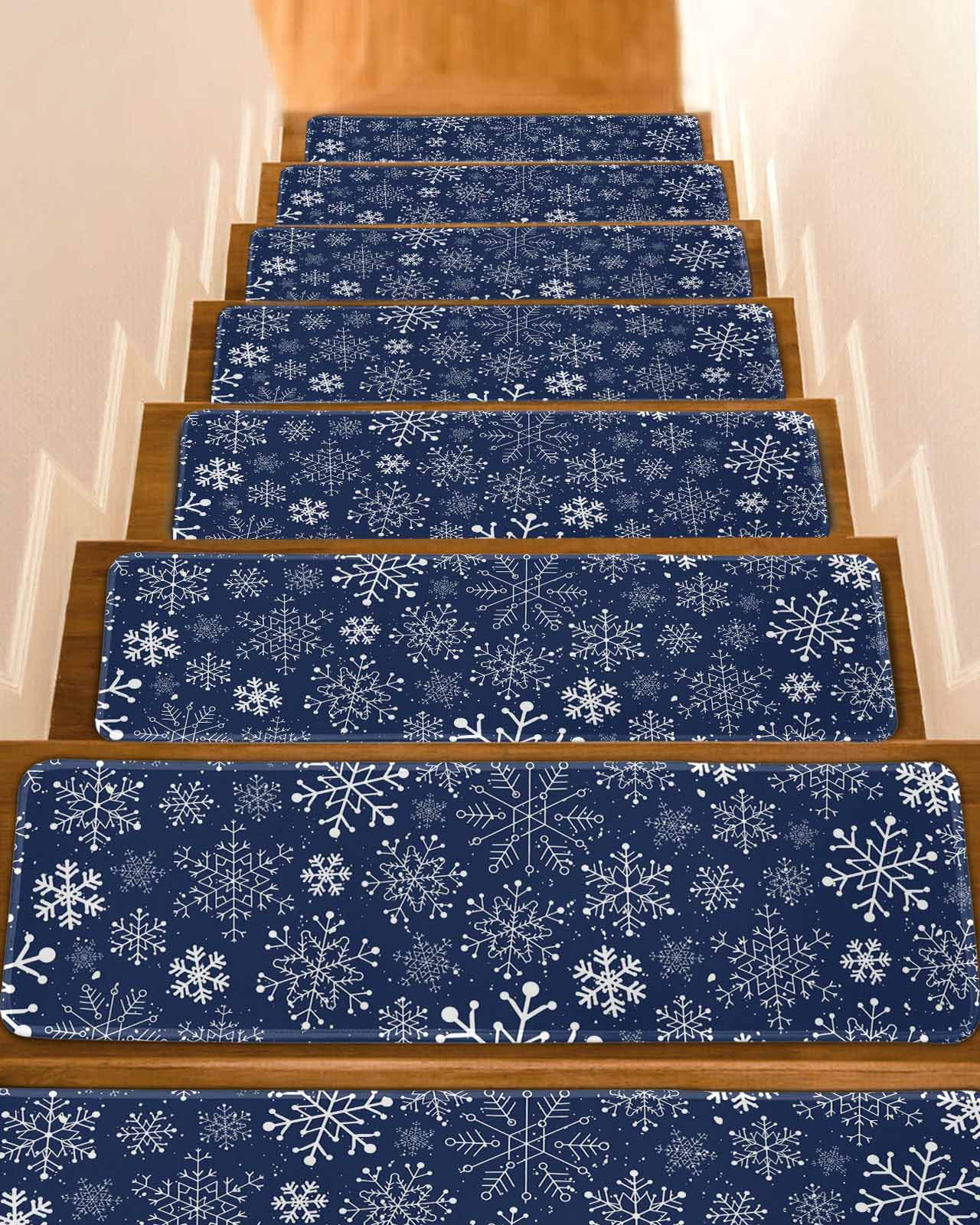 Navy Blue Snowflake Christmas Stair Treads for Wooden Steps Indoor ...