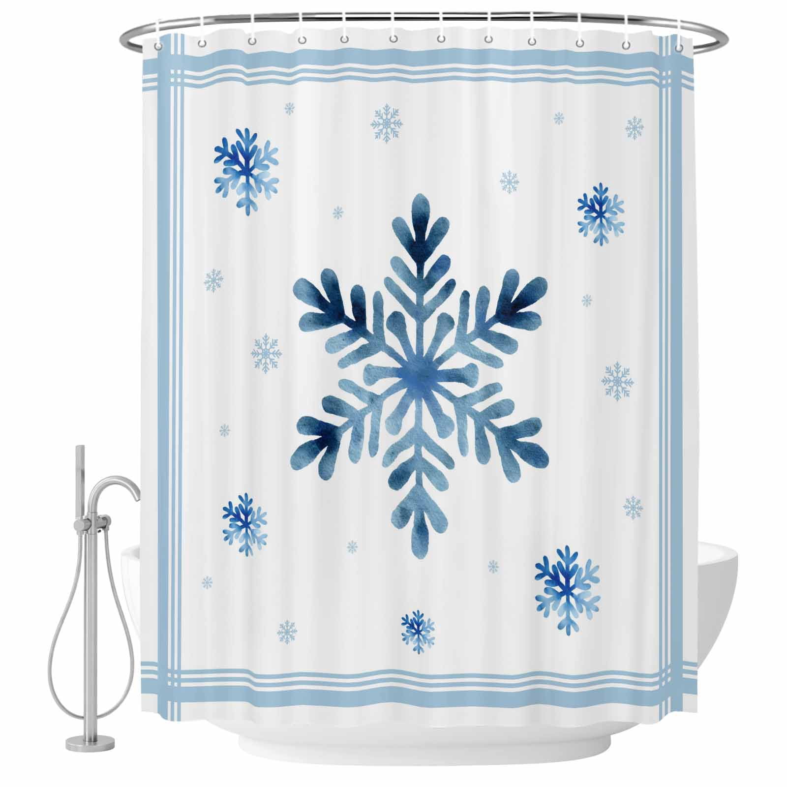 Navy Blue Snowflake Shower Curtain Set - Small 36" x 72" Washable ...