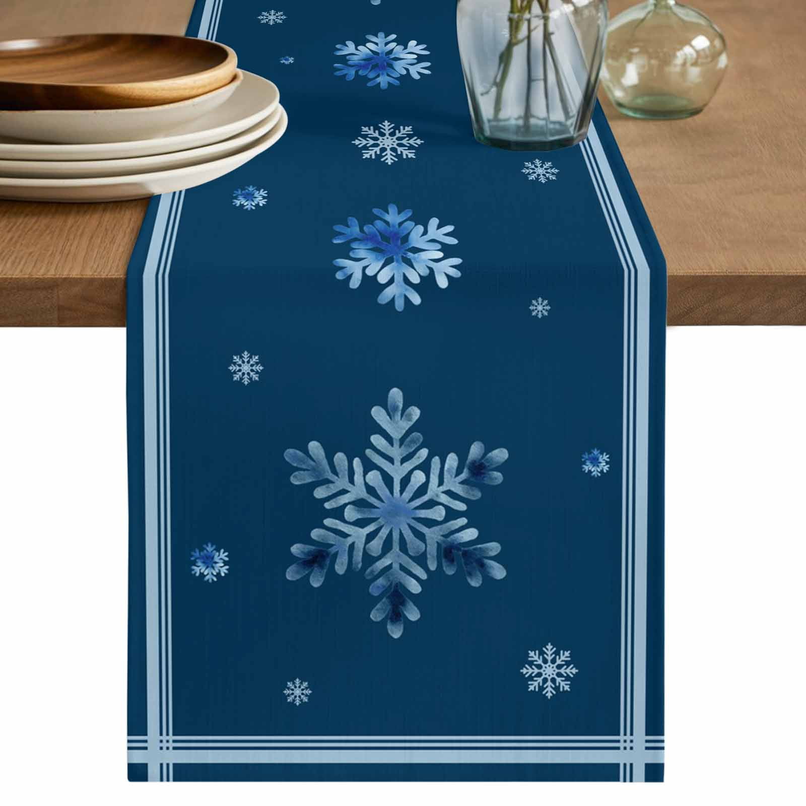 Navy Blue Snowflake Table Runner 120 Inches, Christmas Winter Vintage ...