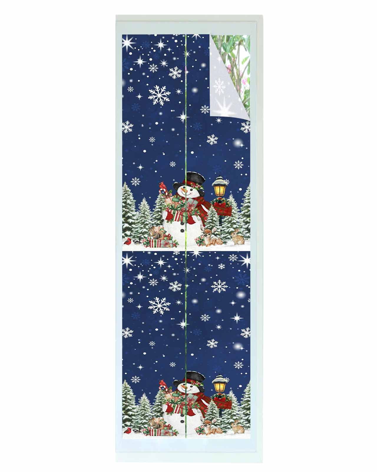 Navy Blue Snowman Christmas Window Privacy Film Stained Glass Window ...