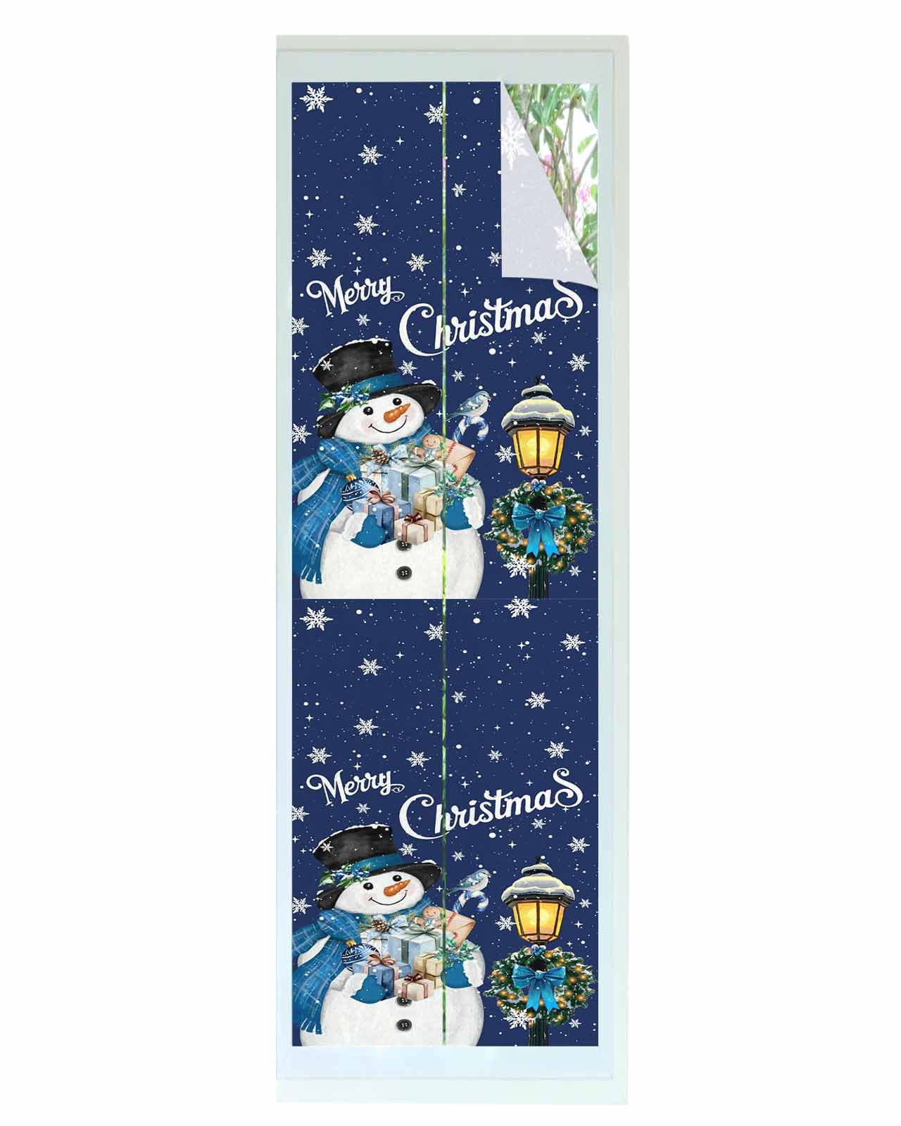 Navy Blue Snowman Christmas Window Privacy Film Stained Glass Window ...