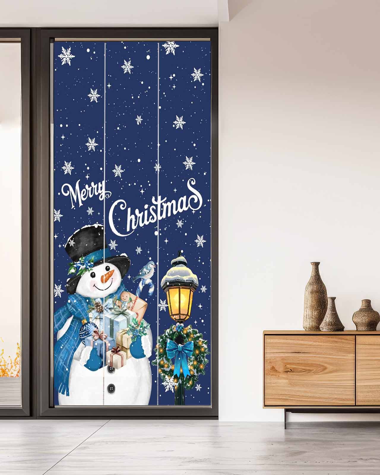 Navy Blue Snowman Christmas Window Privacy Film Stained Glass Window ...
