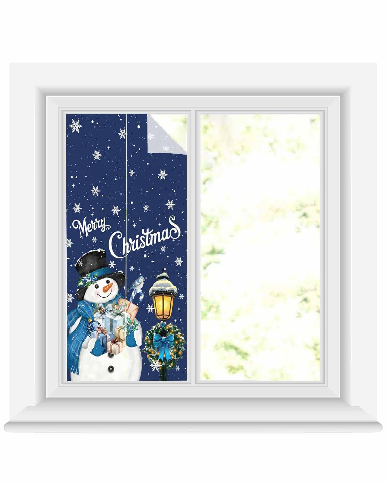 Navy Blue Snowman Christmas Window Privacy Film Stained Glass Window ...