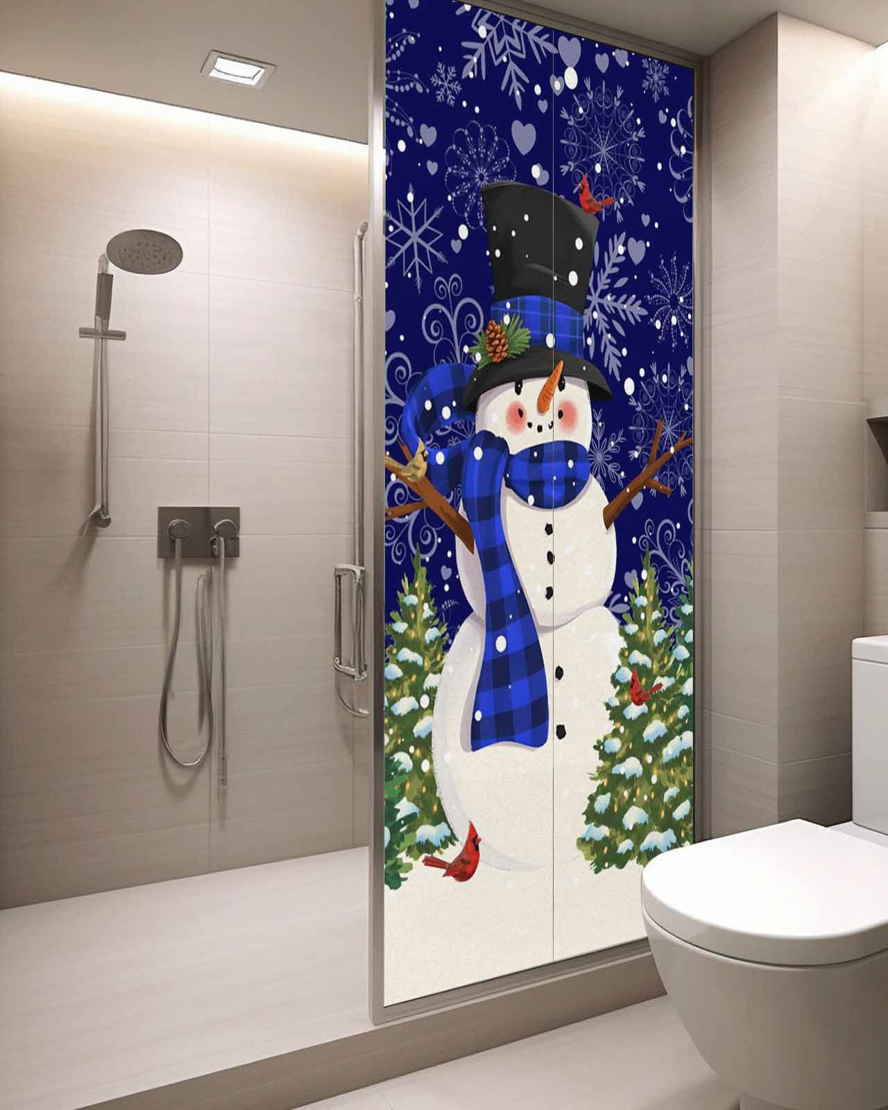 Navy Blue Snowman Christmas Window Privacy Film Stained Glass Window ...