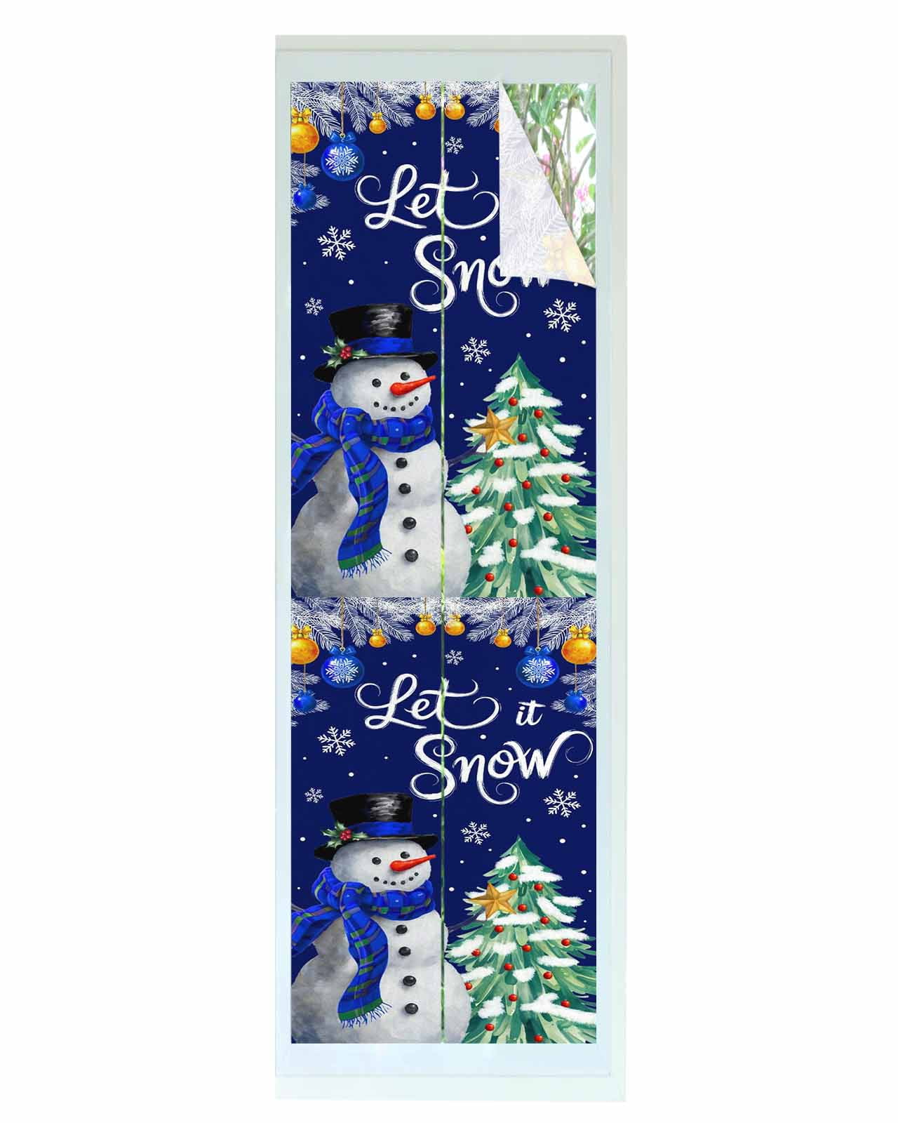 Navy Blue Snowman Christmas Window Privacy Film Stained Glass Window ...