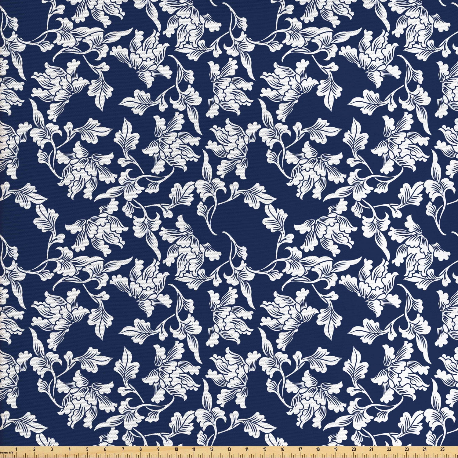 Ambesonne Navy Blue Fabric by the Yard Upholstery, Floral Botanic ...