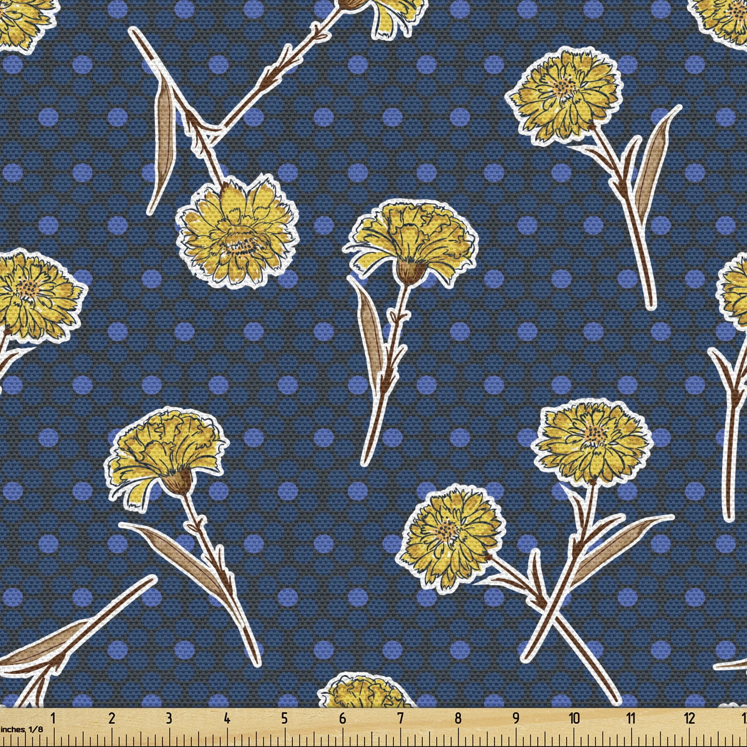 Ambesonne Navy Blue Fabric by the Yard Upholstery, Abstract Carnation ...