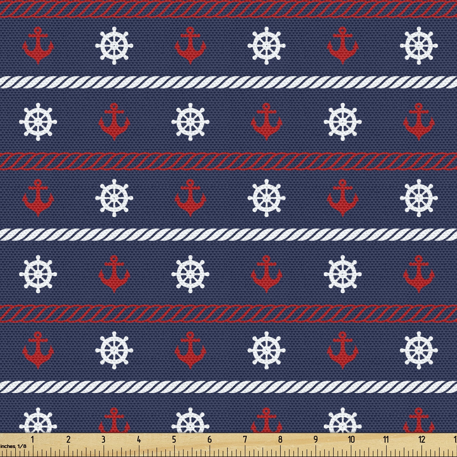 Ambesonne Navy Blue Fabric by the Yard Upholstery, Nautical Borders, 1 ...