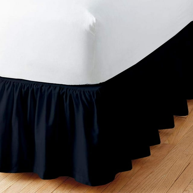 Navy Blue Solid Ruffled Bed Skirt Twin 24 Inch Drop Split Corner