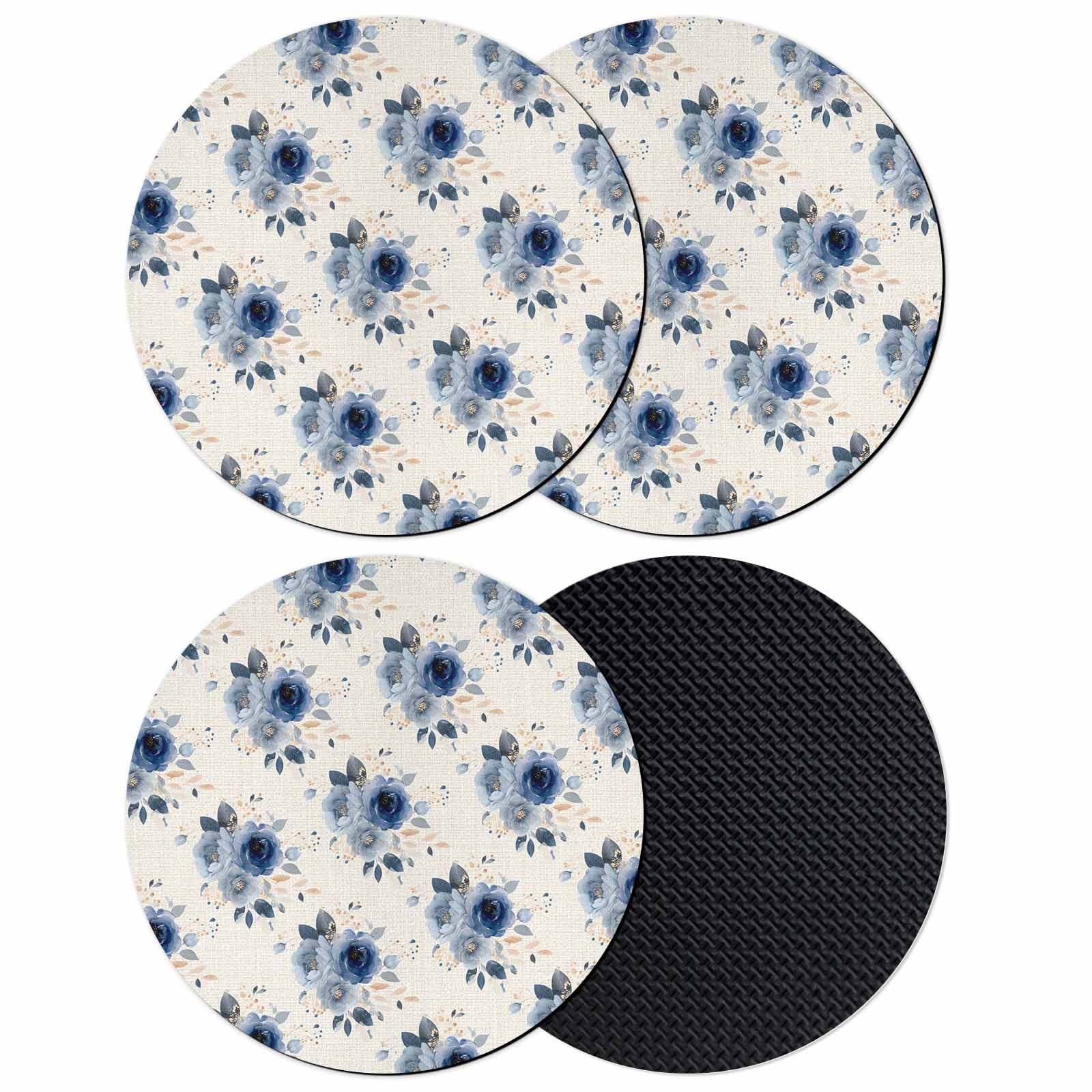 Navy Blue Spring Floral Coasters Set of 4, Absorbent Coasters for ...
