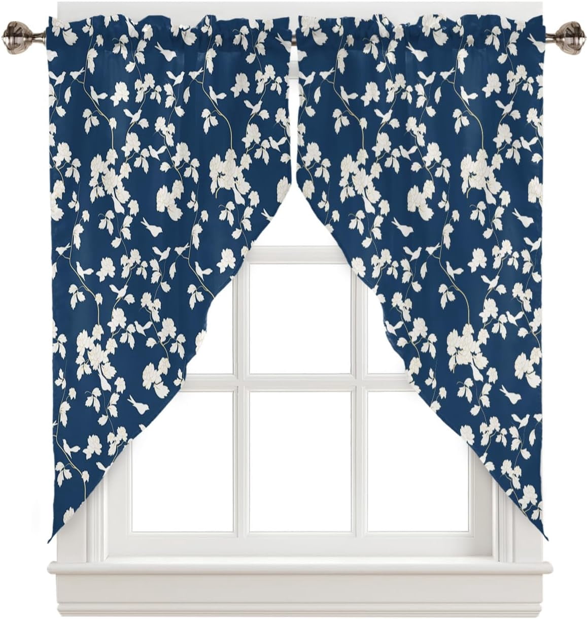 Navy Blue Spring Floral Swag Curtains for Kitchen/Bedroom Pastoral ...