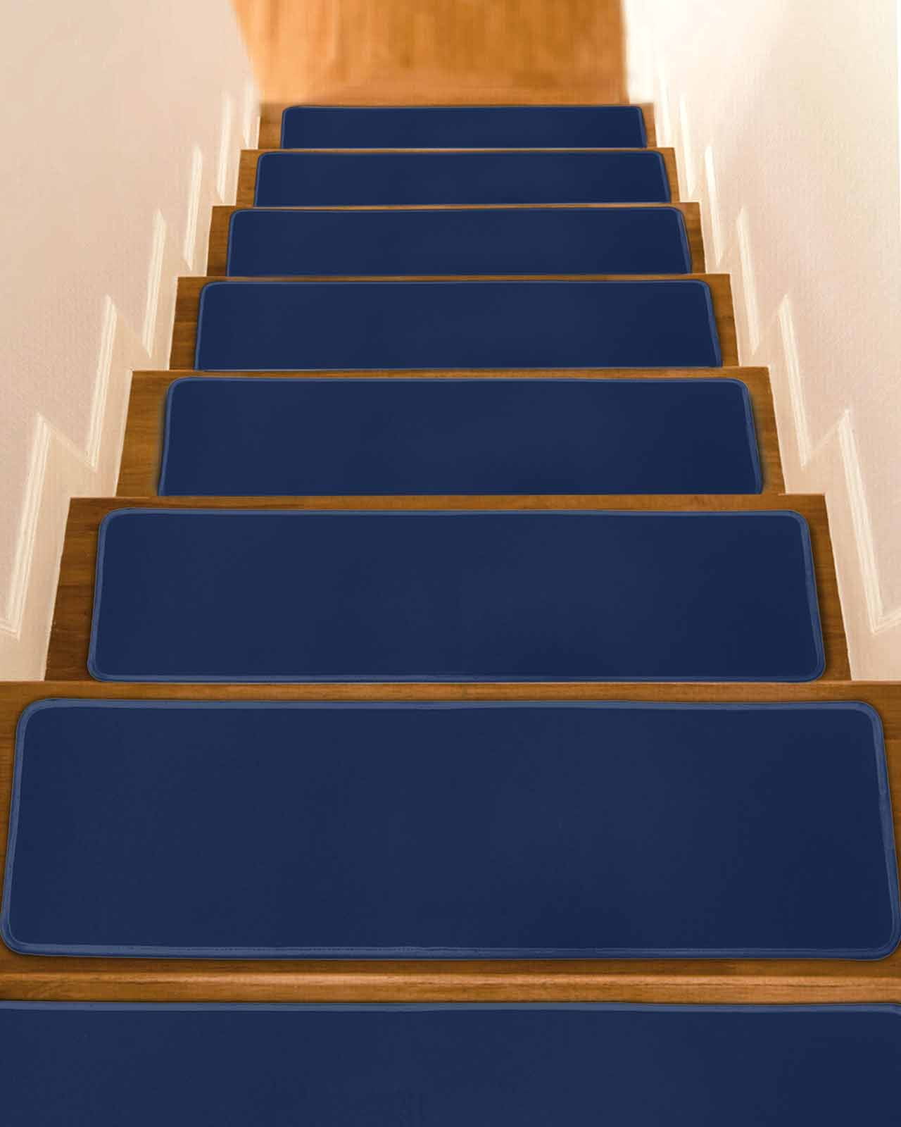 Navy Blue Stair Treads for Wooden Steps Indoor Runner Rug Carpet ...