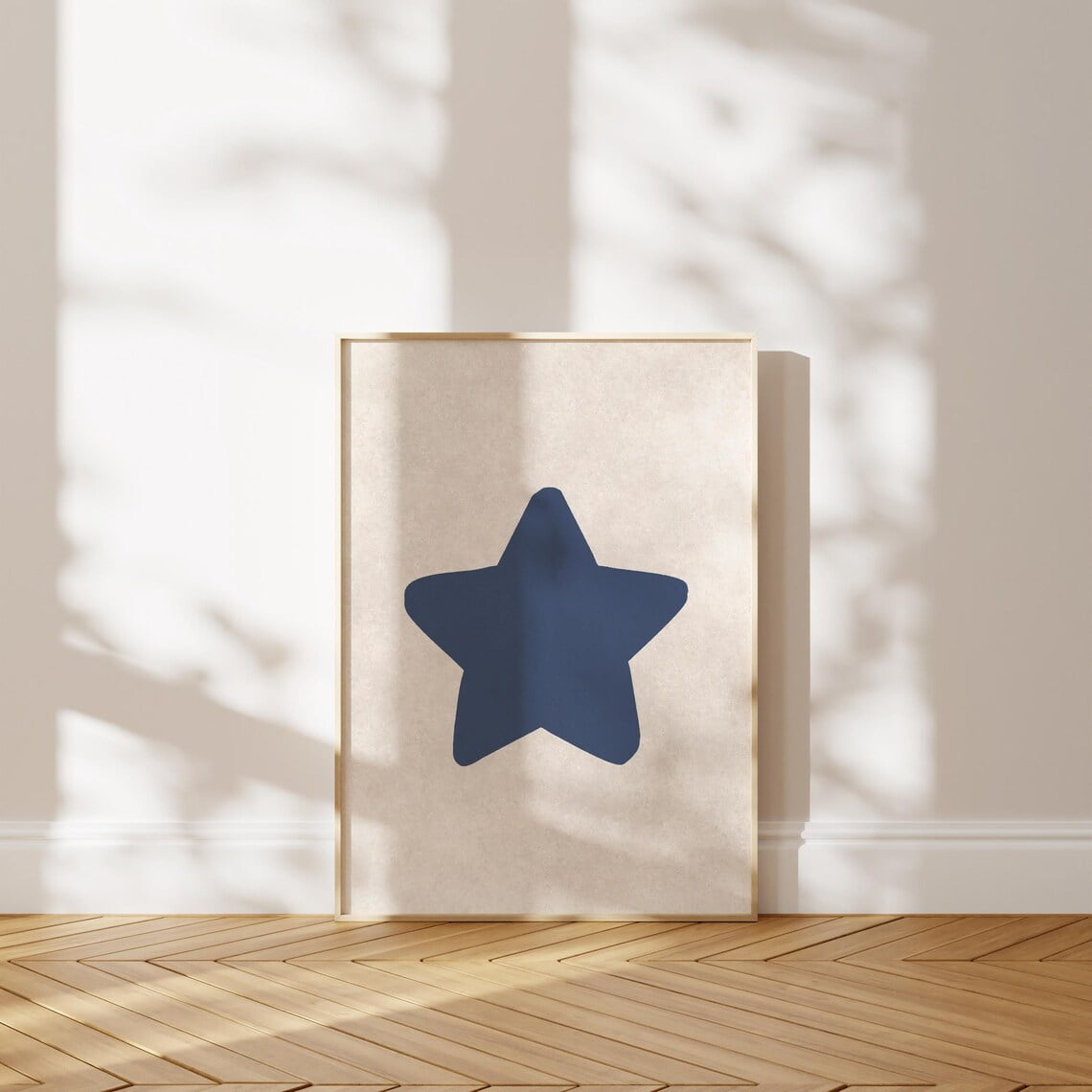 Navy Blue Star Print Retro Hand,Drawn Print Beige Wall Art Bar Cart ...