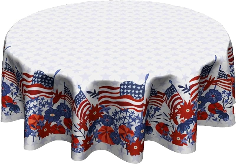 Navy Blue Star Tablecloth Round 60 Inch Independence Day Decor Table ...