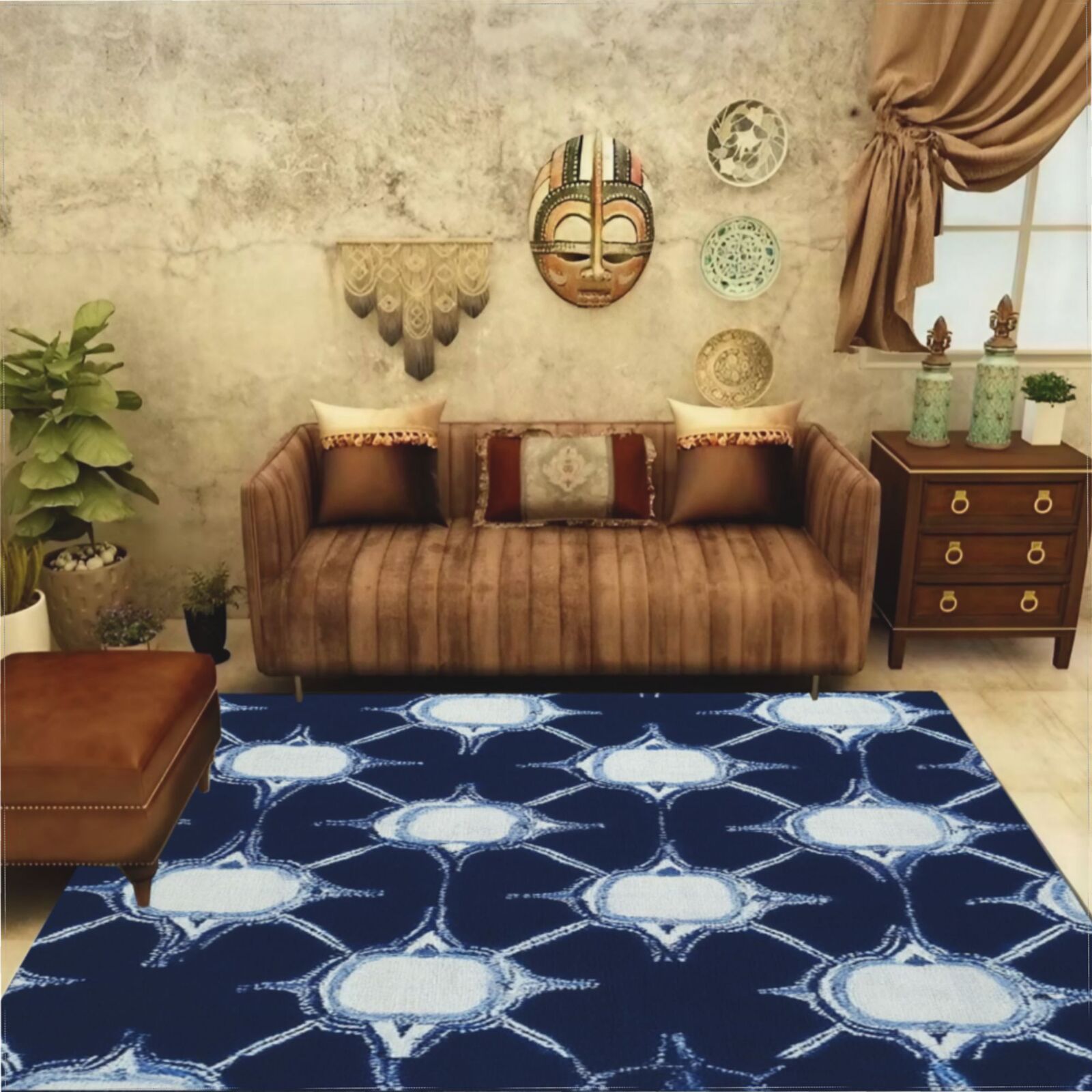 Navy Blue Starburst Pattern Light Luxury Retro Carpet Large Size Living ...
