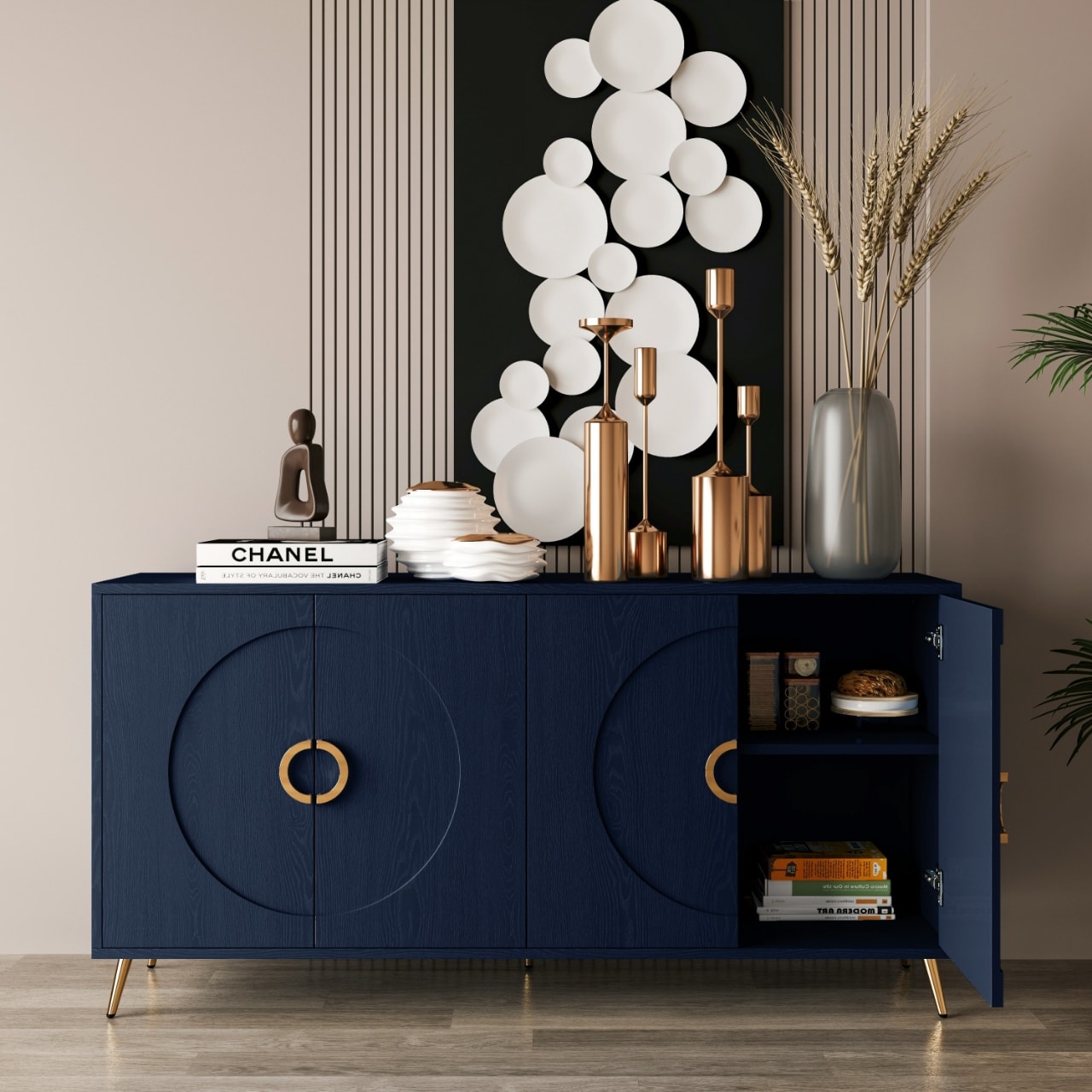 Navy Blue Storage Cabinet Sideboard Buffet Cabinet TV Console Table ...