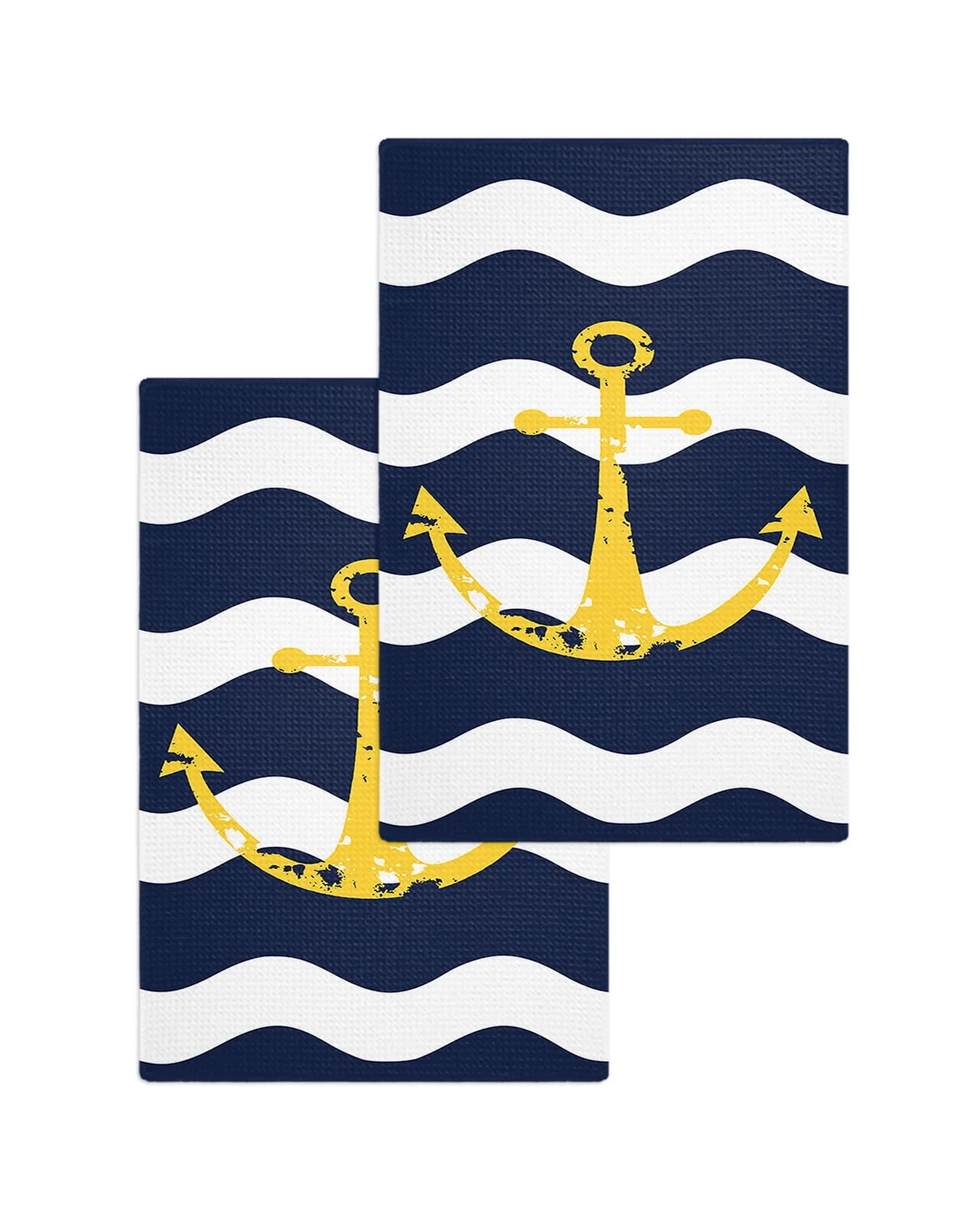 Navy Blue Stripe Anchor Simple Tea Towels Absorption Walf Checks ...