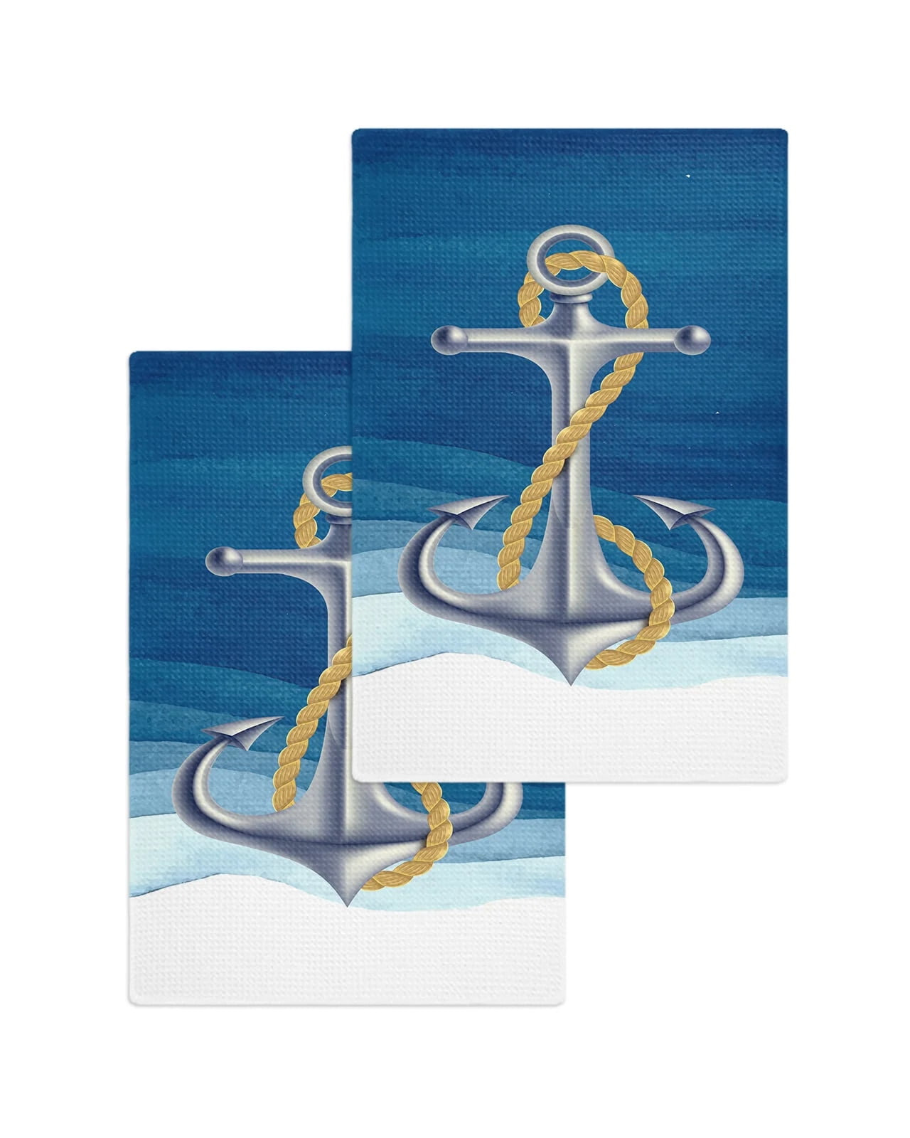 Navy Blue Stripe Anchor Simple Tea Towels Absorption Walf Checks ...