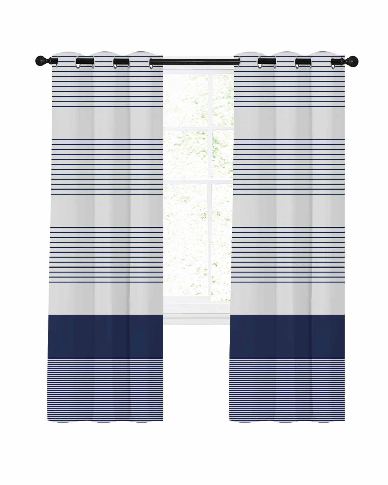 Navy Blue Stripe Blackout Curtains 63 Inches Long for Bedroom, Modern ...