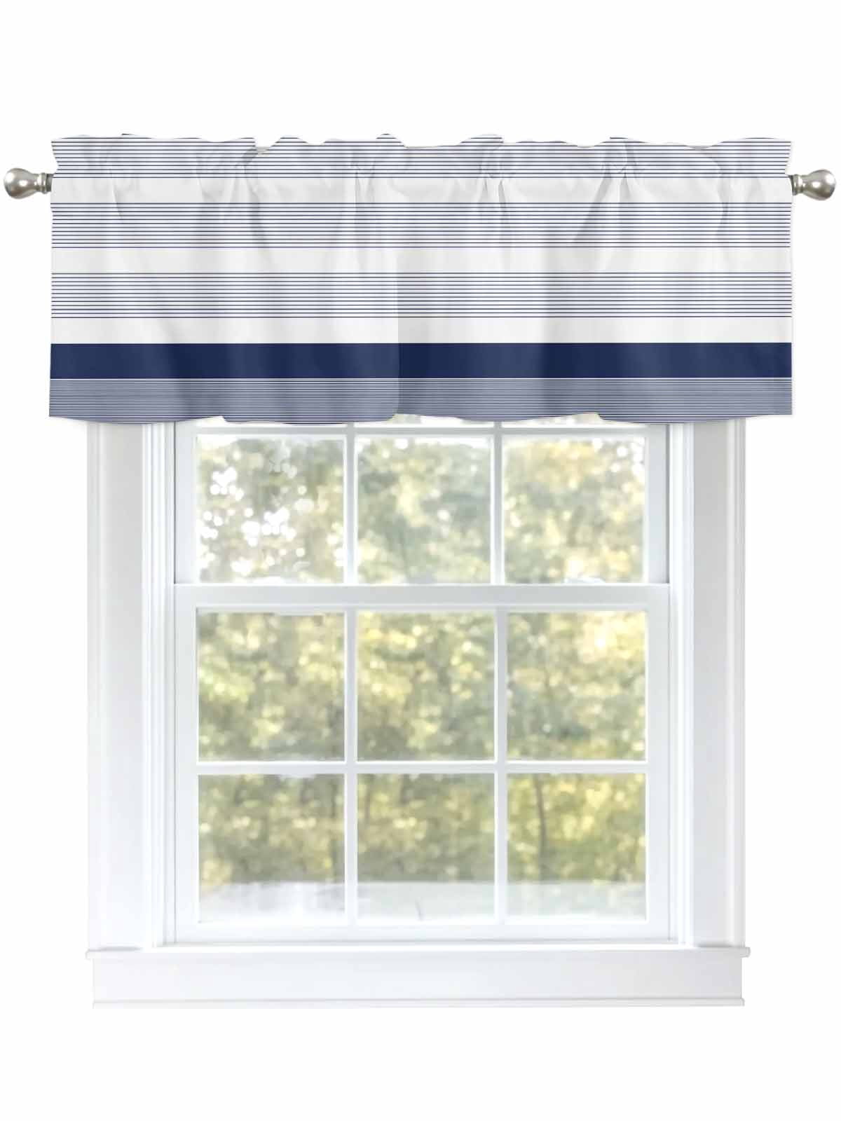 Navy Blue Stripe Curtain Valances for Windows, Modern Rustic Horizontal ...
