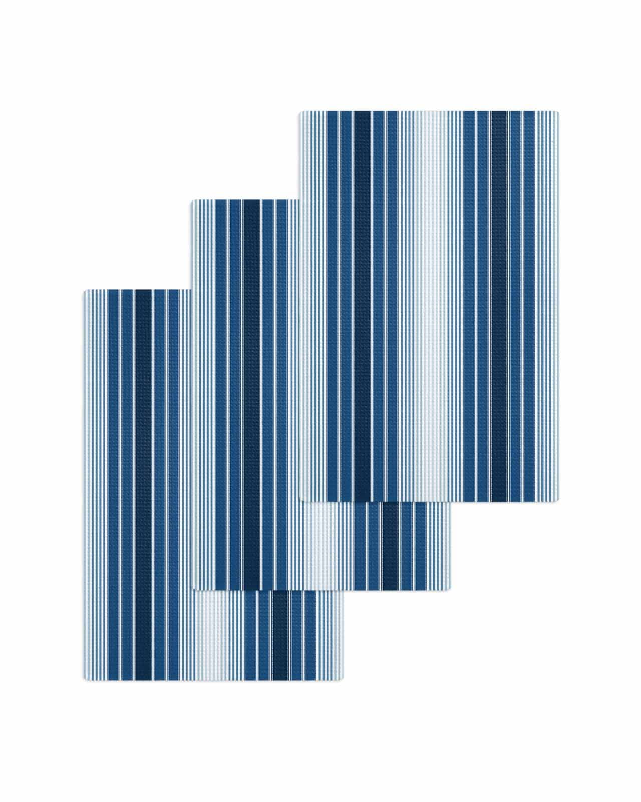 Navy Blue Stripe Kitchen Dish Towels for Drying Dishes Set of 3, Modern Blue Ombre Vertical ...