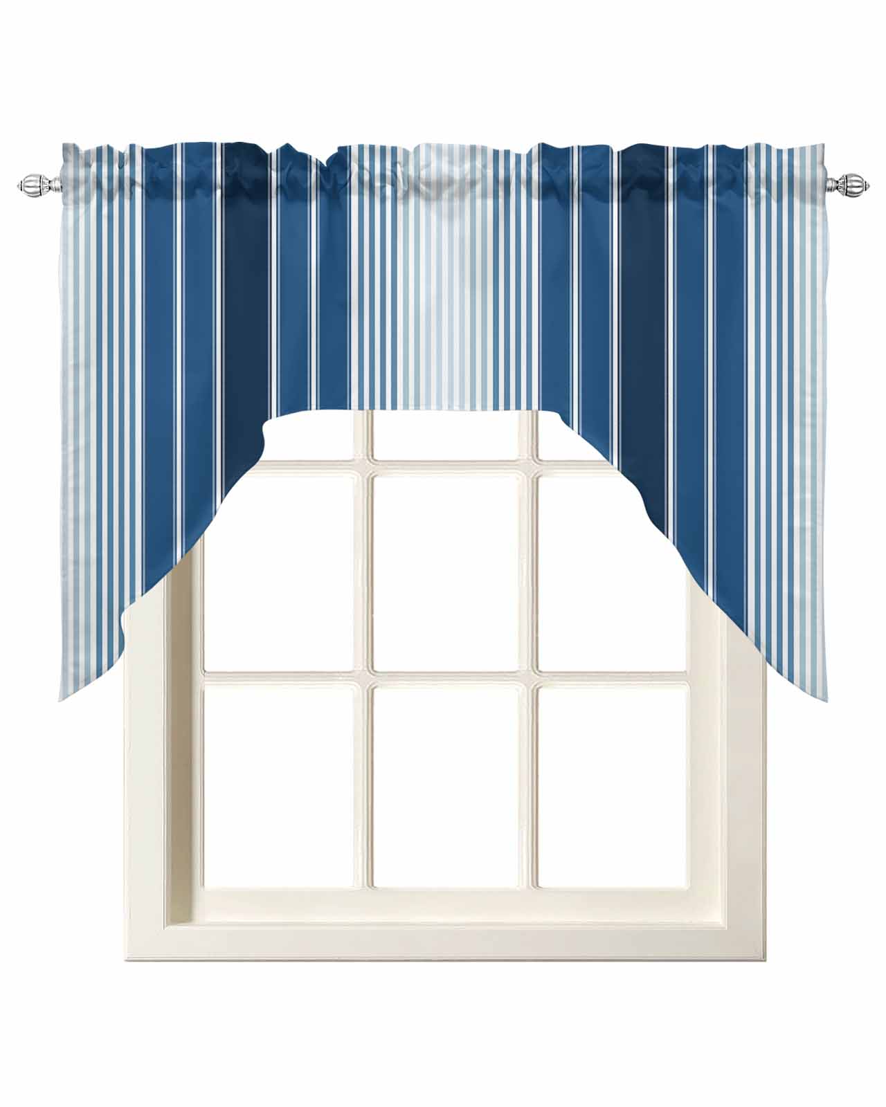 Navy Blue Stripe Kitchen Swag Valances for Windows, Modern Blue Ombre ...